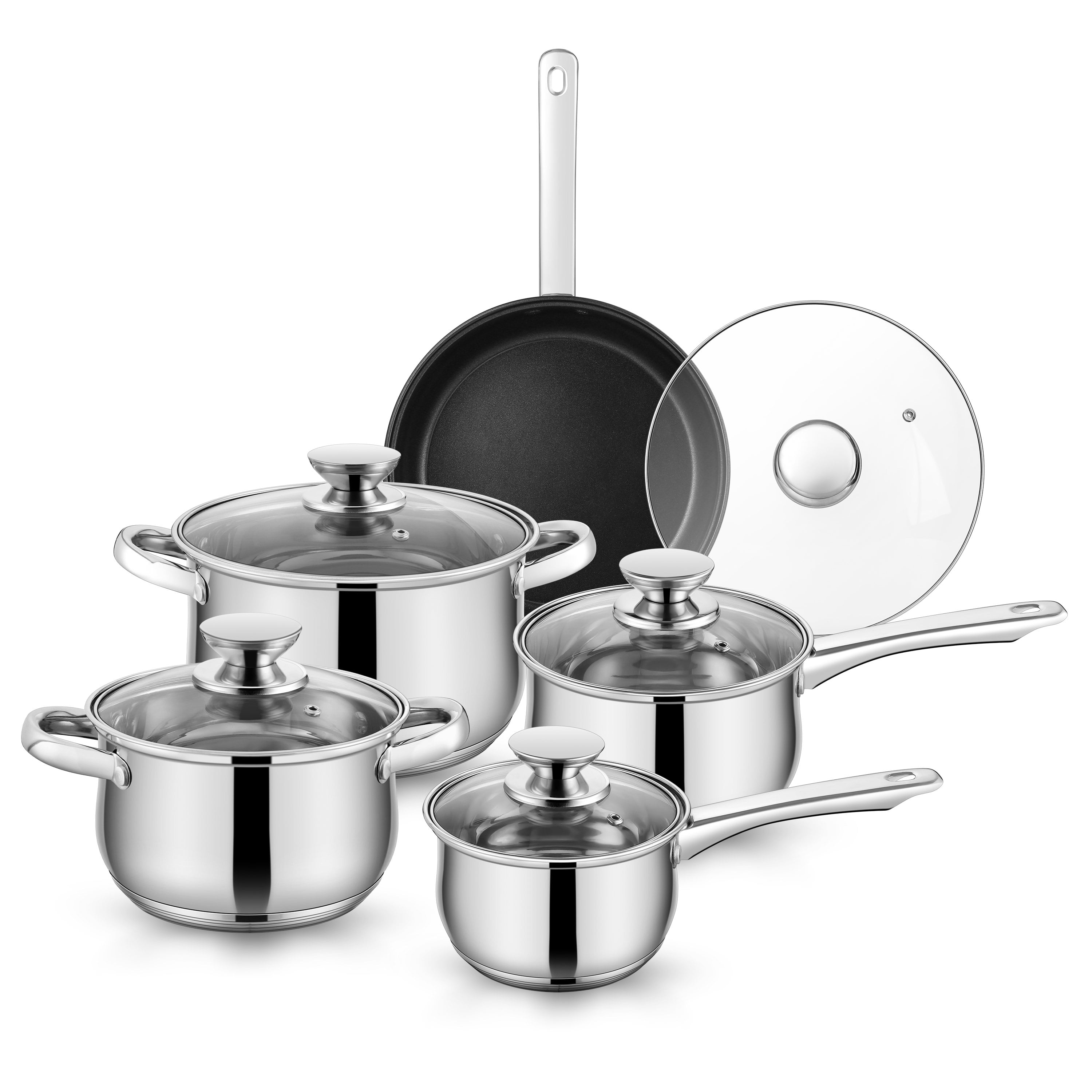 Coliware 5Pc Stainless Steel Cookware Set, Pots and Pans Set with Glass ...