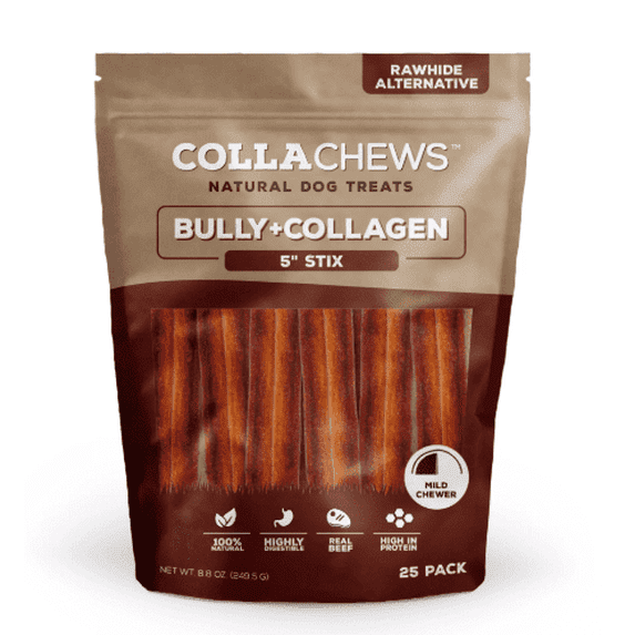 Collachews™ Beef + Collagen Rawhide Free 5" Stix Dog Treat - Bully, 25 Count - Walmart.com