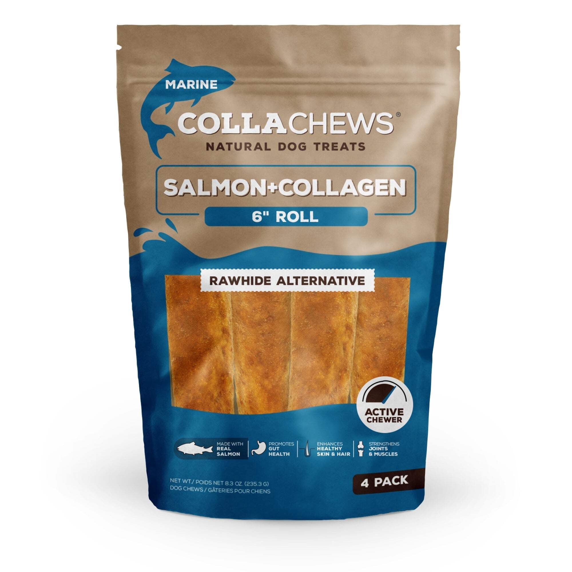Collachews 6 in. Collagen Roll Dog Treat - Salmon - 4 per Pack - Case ...