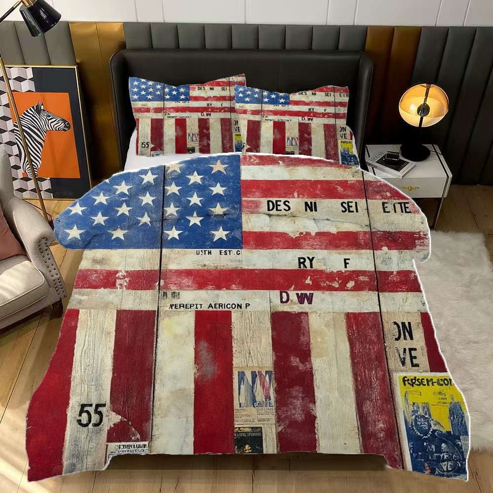 Collage American Flag Art Comforter Set Full Size Bedding Set For Travl ...