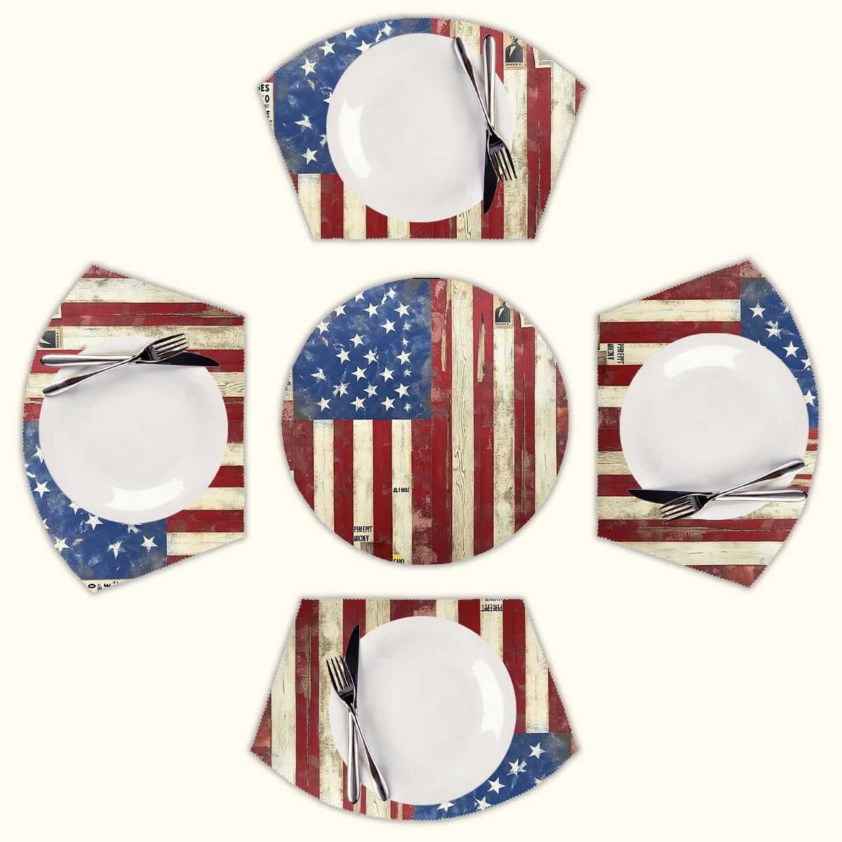 Collage American Flag Art Round Table Placemats Set Of 5 Wedge Table ...