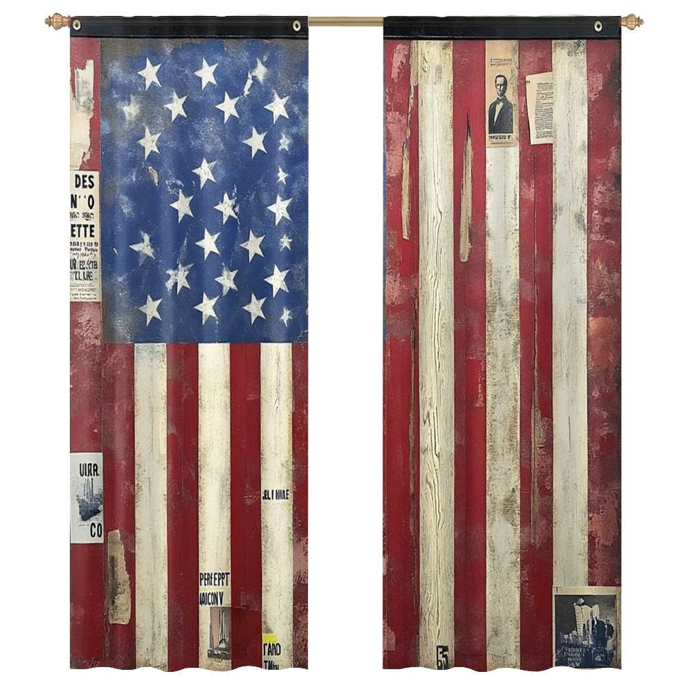 Collage American Flag Art Sheer Voile Curtain Window Tulle Curtains For ...