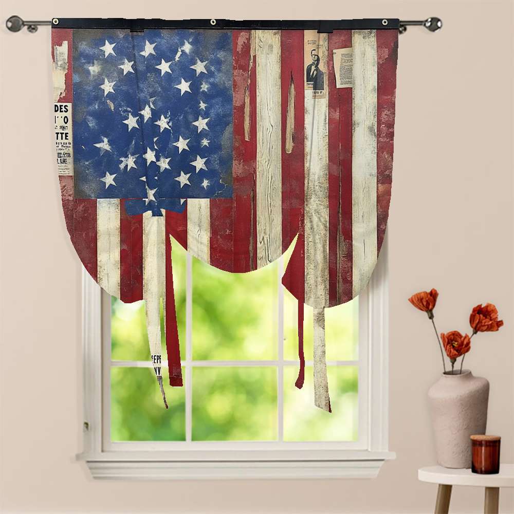 Collage American Flag Art Window Curtain for Living Room Roman Curtain ...