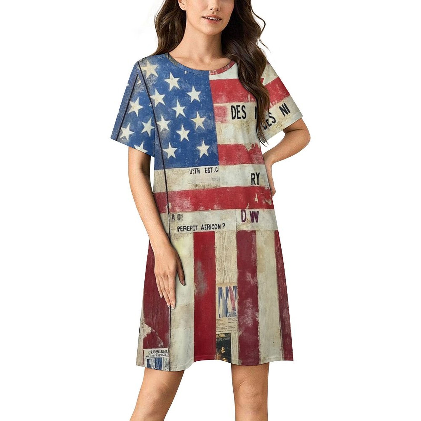 Collage American Flag Art Women Nightgown Sleepwear Short Sleeves For ...