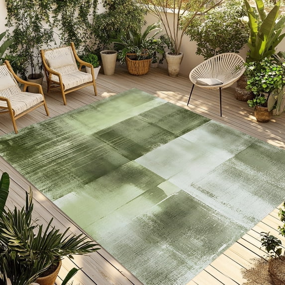 Collage Art Outdoor Rug, Abstract Green Oil Painting Texture Vintage ...