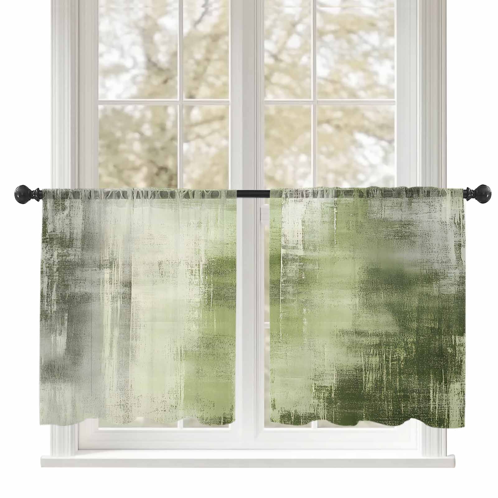 Collage Art Sheer Curtains 45 inches Long 2 Panels Set Abstract Green ...