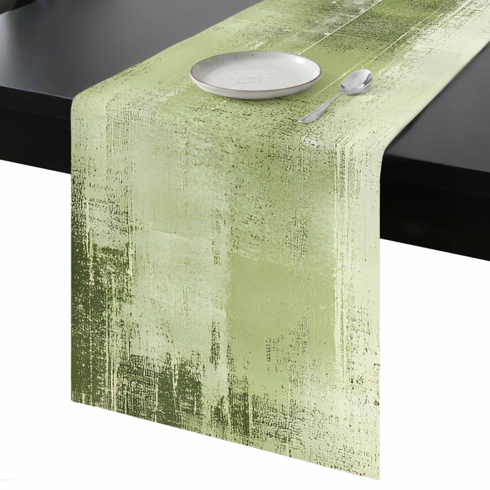 Collage Art Table Runner 13x120 Inch Abstract Green Oil Painting ...