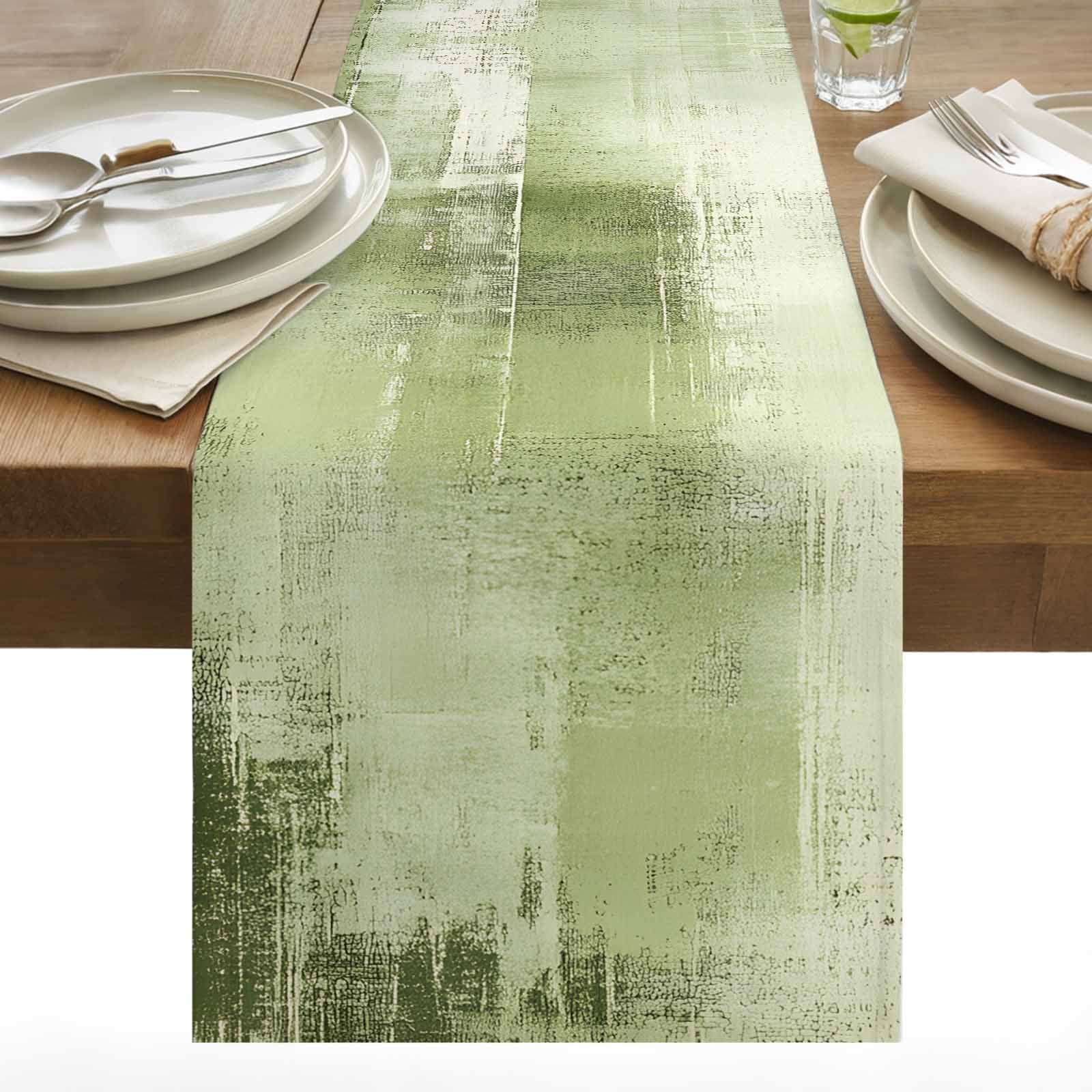 Collage Art Table Runner 13x120 inch Abstract Green Oil Painting ...