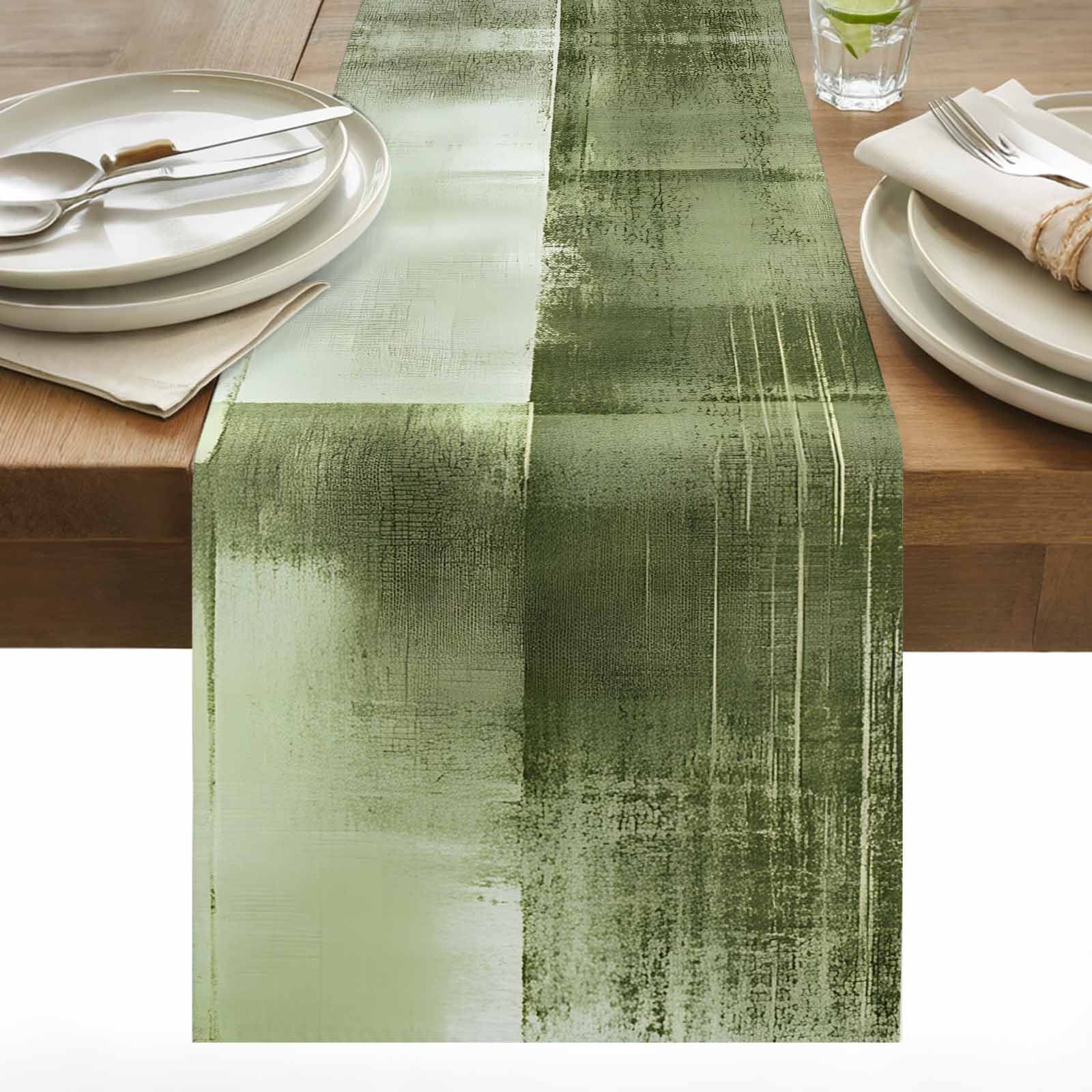 Collage Art Table Runner 13x120 inch Abstract Green Oil Painting ...
