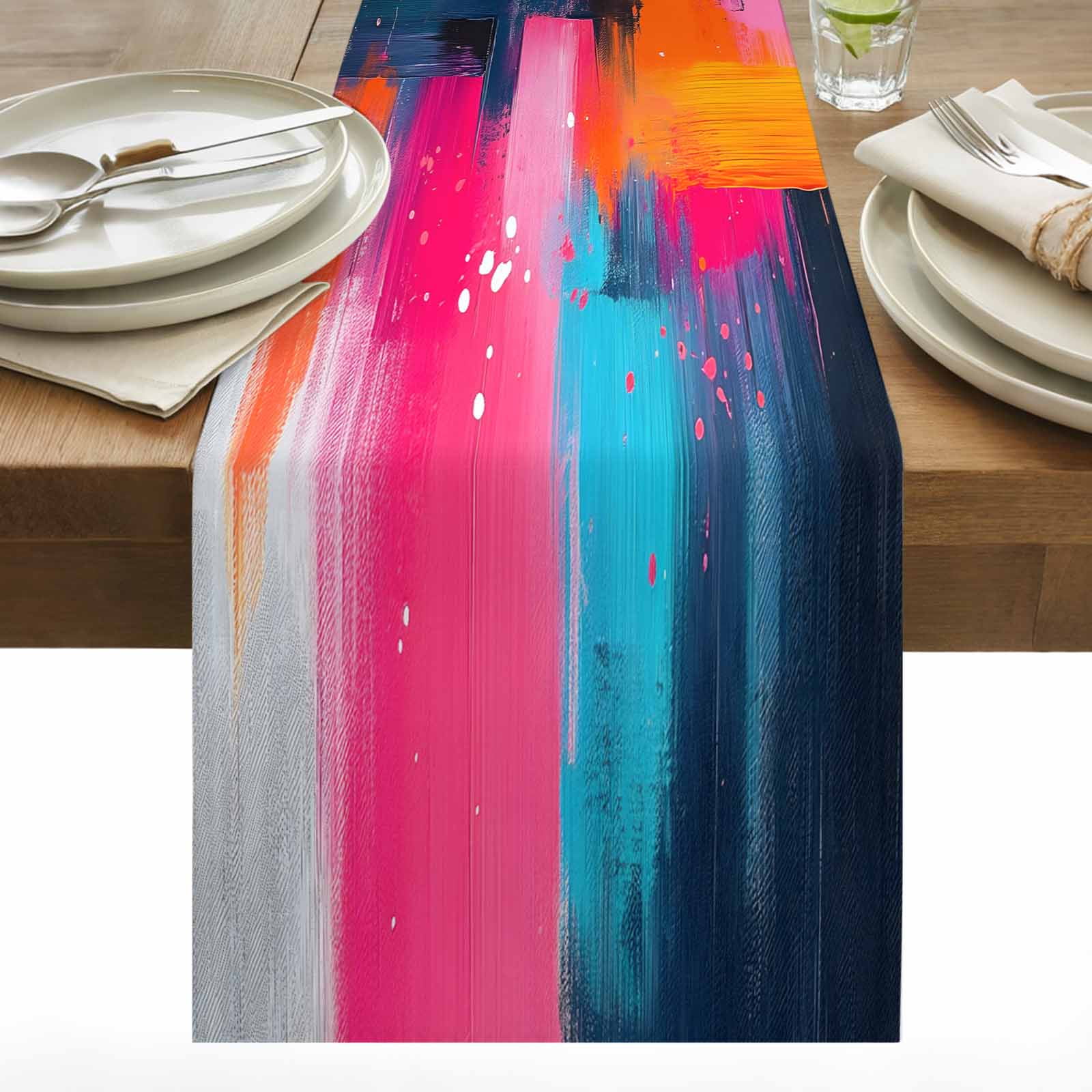 Collage Art Table Runner 13x36 inch Pink Blue Modernism Color Block ...