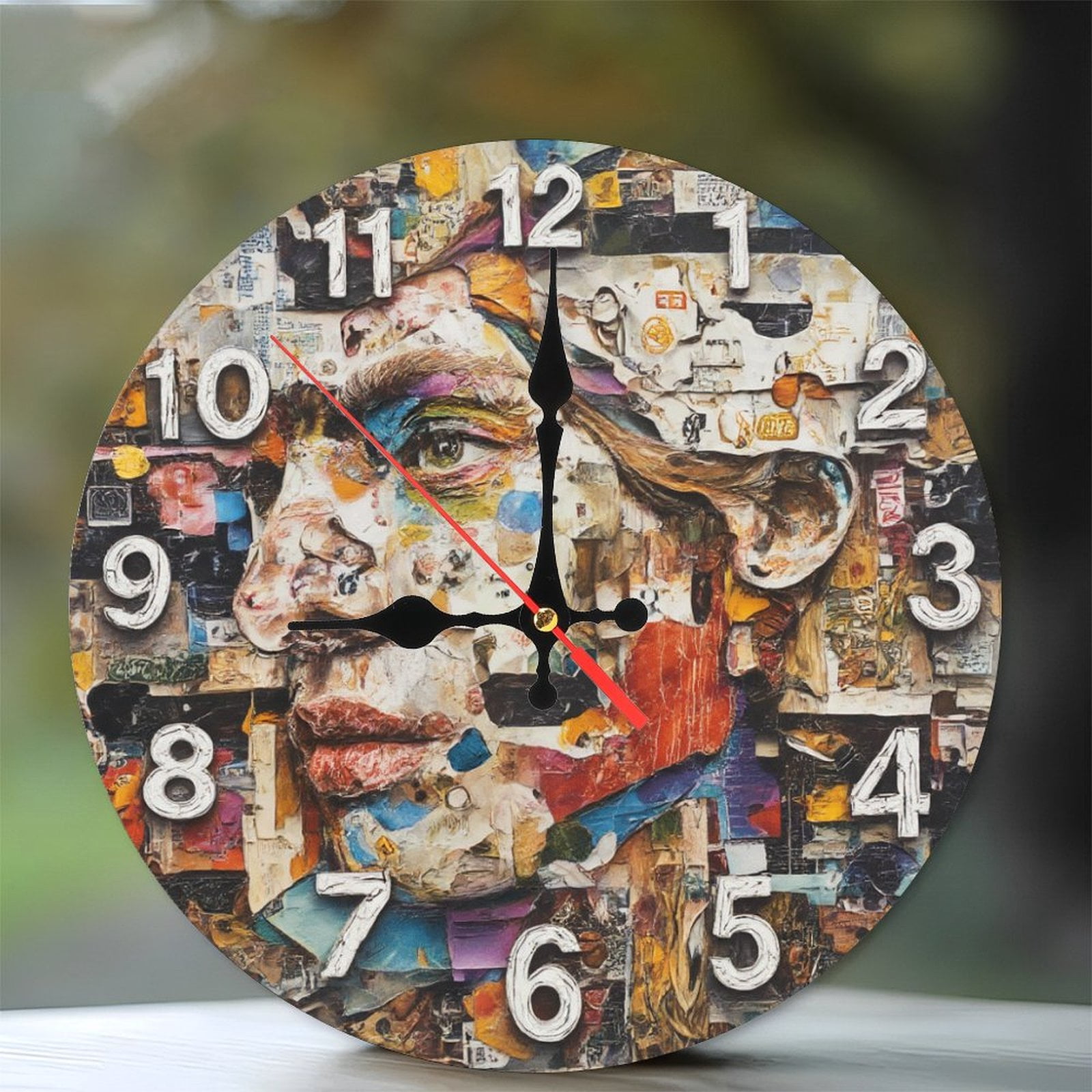 Collage Art Wall Clock Unique Face Design Home Decor 10-Inch Silent ...