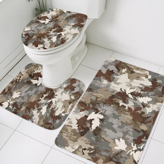 Collage Bathroom Rugs Set Abstract Artistic Gradient Brown Gray Rustic ...