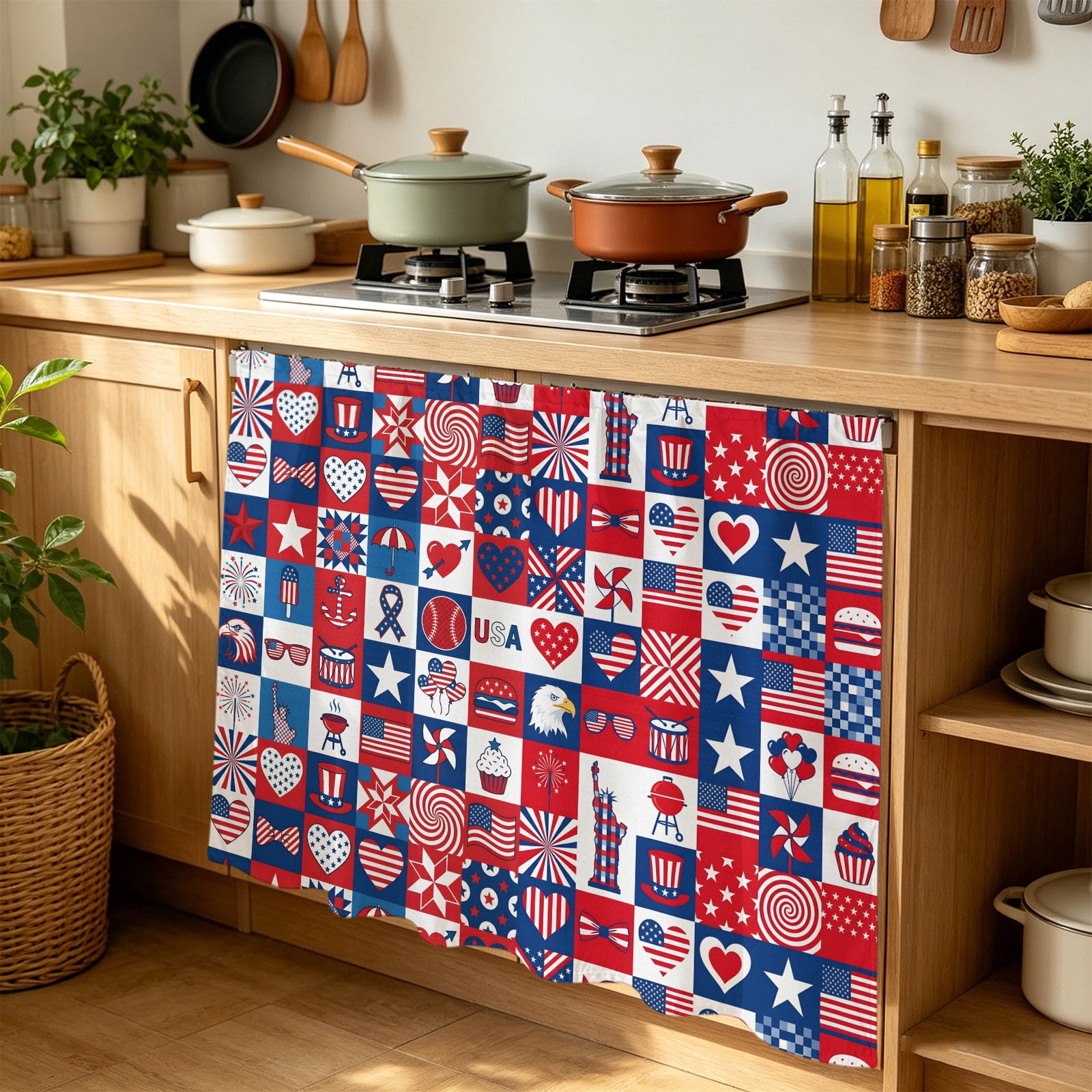Collage Cabinet Curtains for Kitchen 35"Wx35"L, Independence Day U. S ...