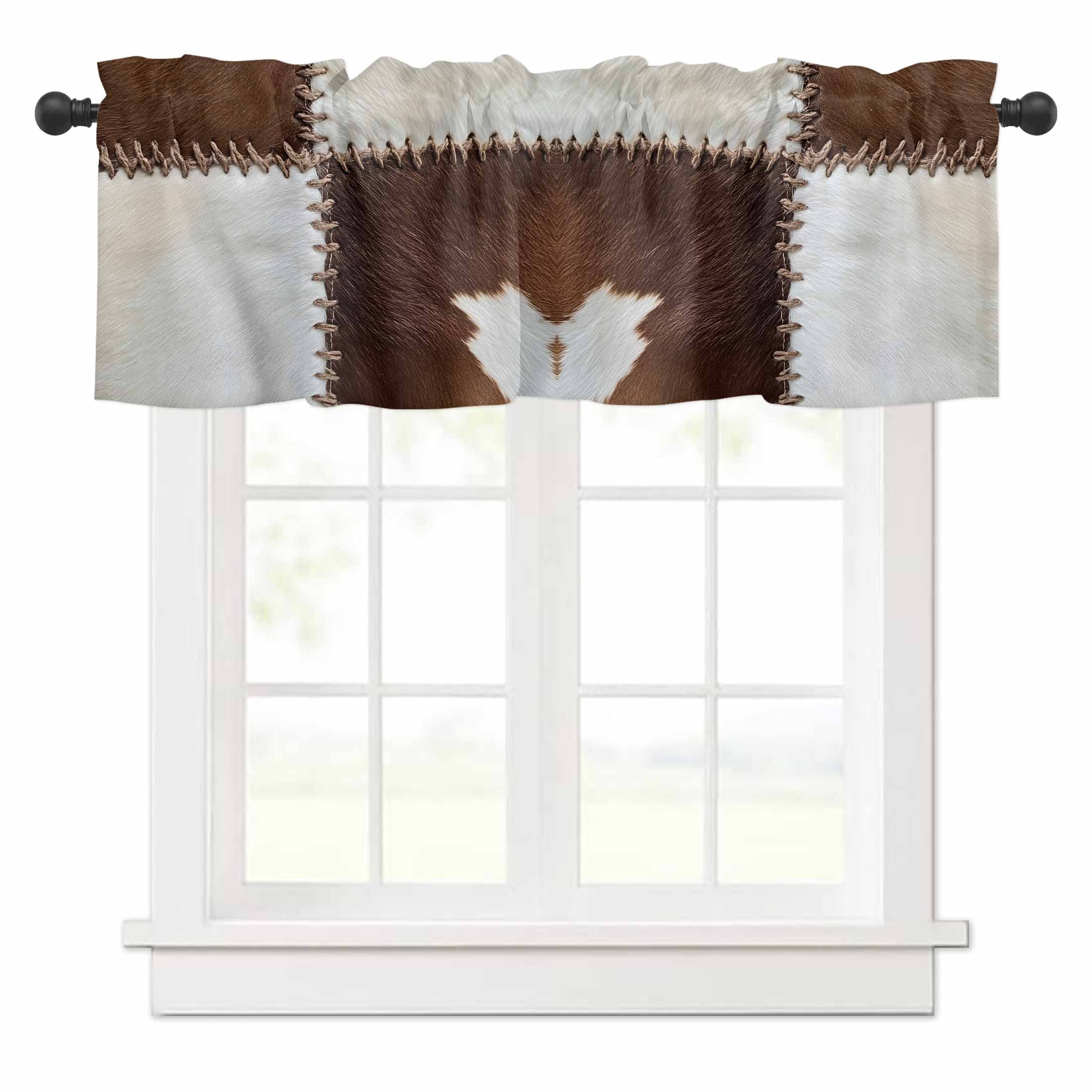 Collage Cowhide Valances for Windows Abstract Brown Seam Cow Leather ...