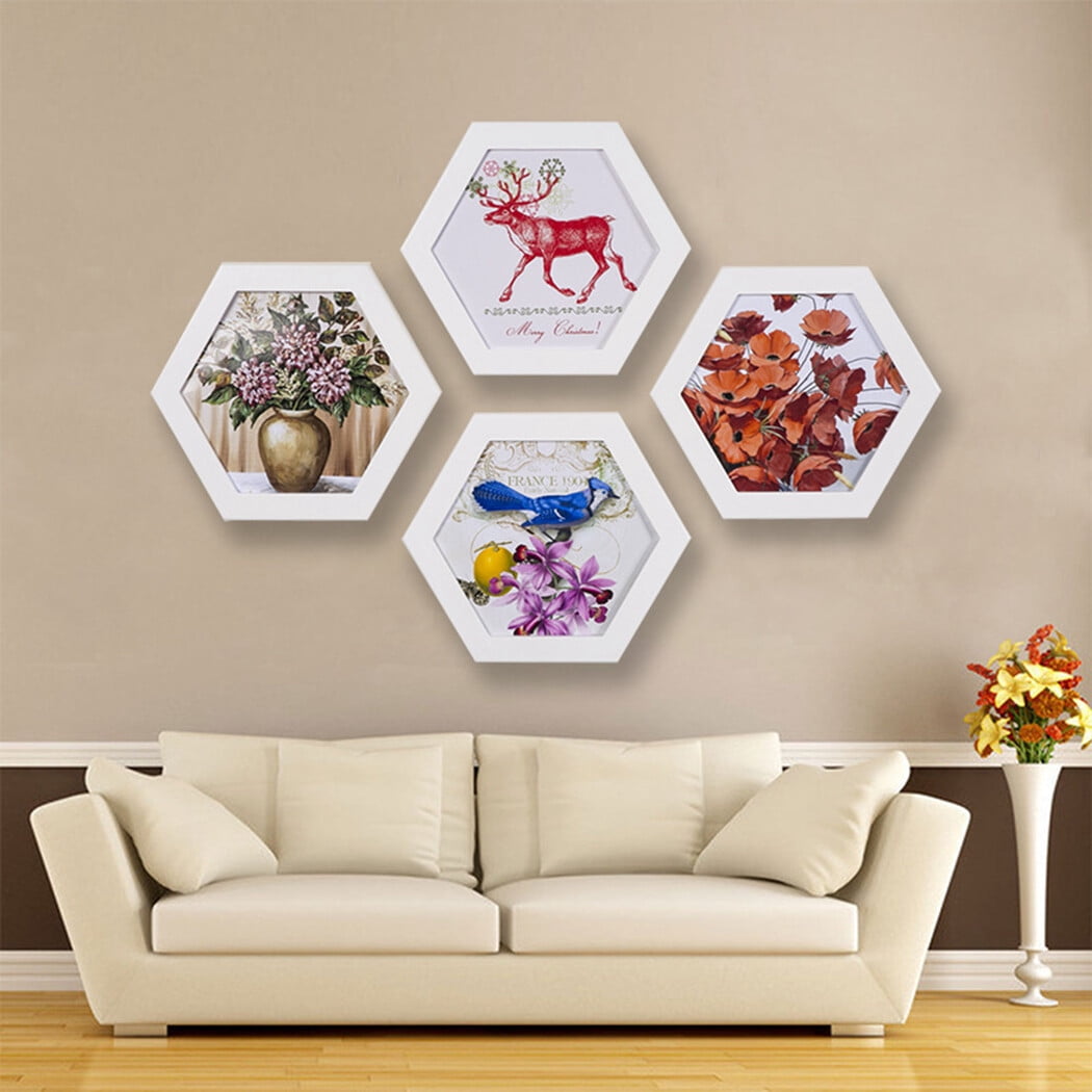 Collage Frame Fashion Hexagon Wood Photo Frame Hanging Photo Frame for ...