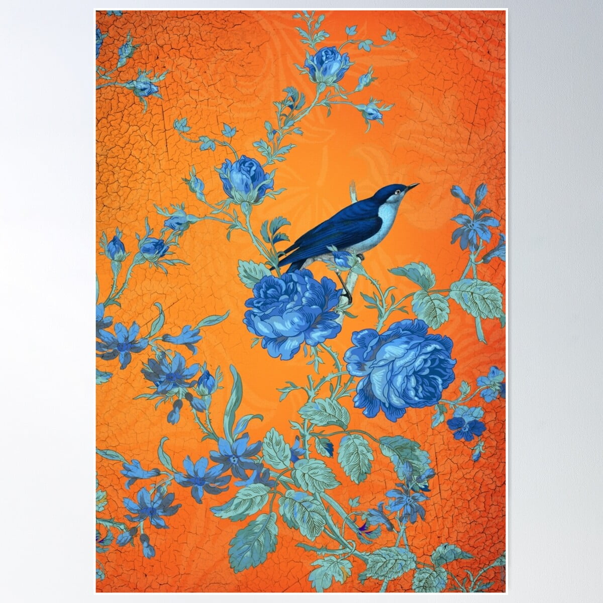 Collage Indigo And Orange Poster Wall Art, Modern Wall Decor For Living ...