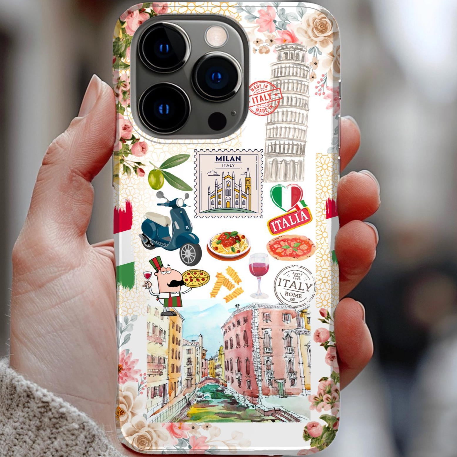 Collage Italy Travel Theme Gift Pattern Fun Design with iPhone 17 to 11 ...