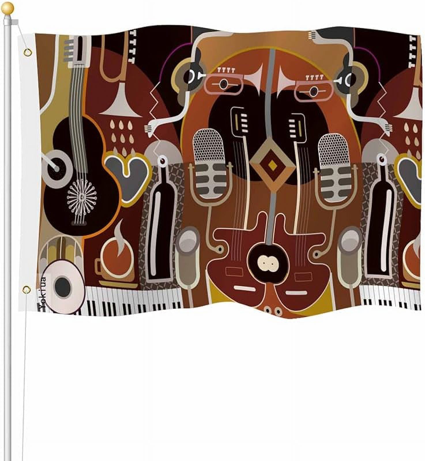 Collage Musical Instruments Flag 3X5 Outdoor Retro Abstract Music Jazzy ...
