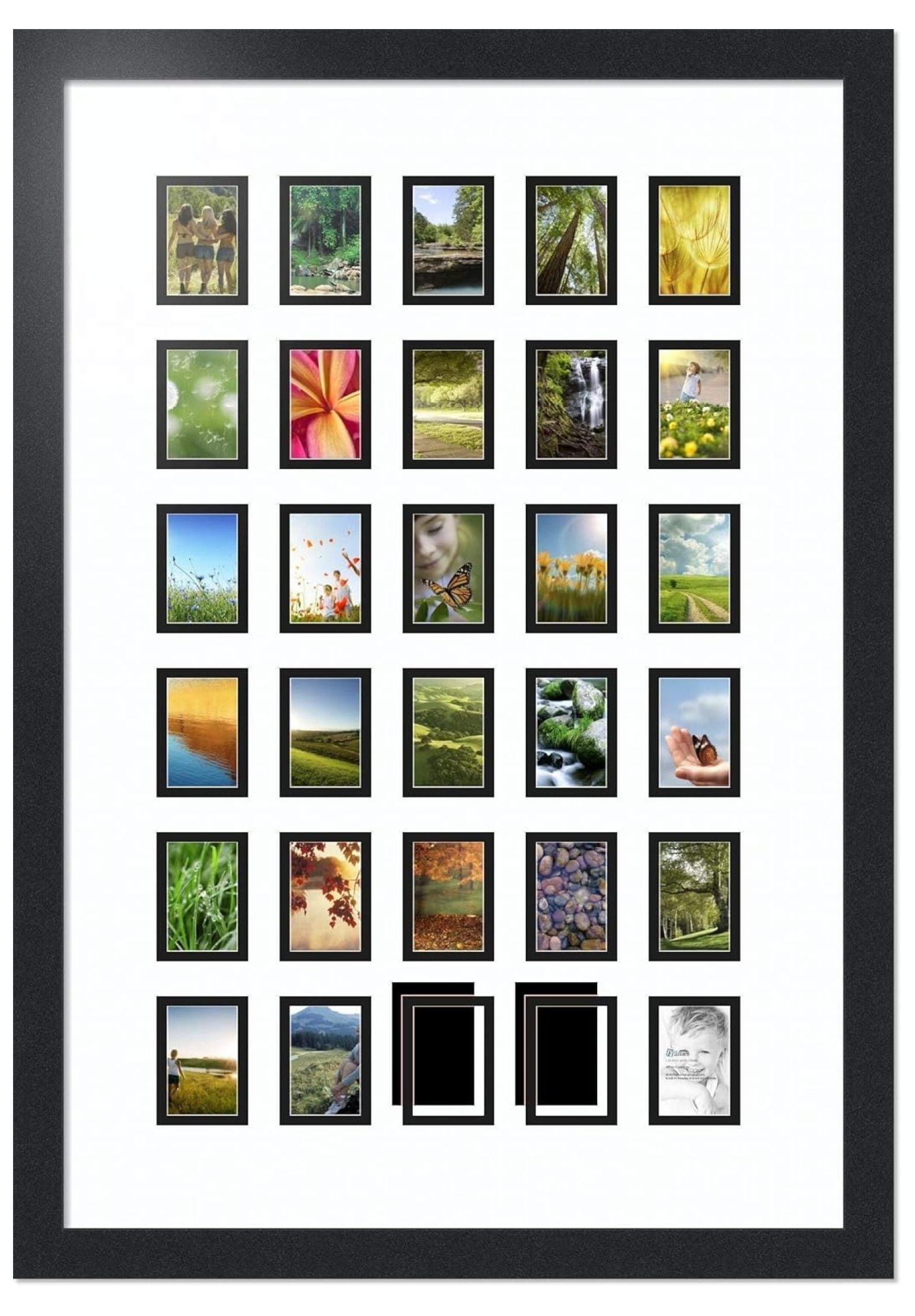 Collage Photo Frame Double Mat with 30 - 2x3 Openings and Black Frame ...