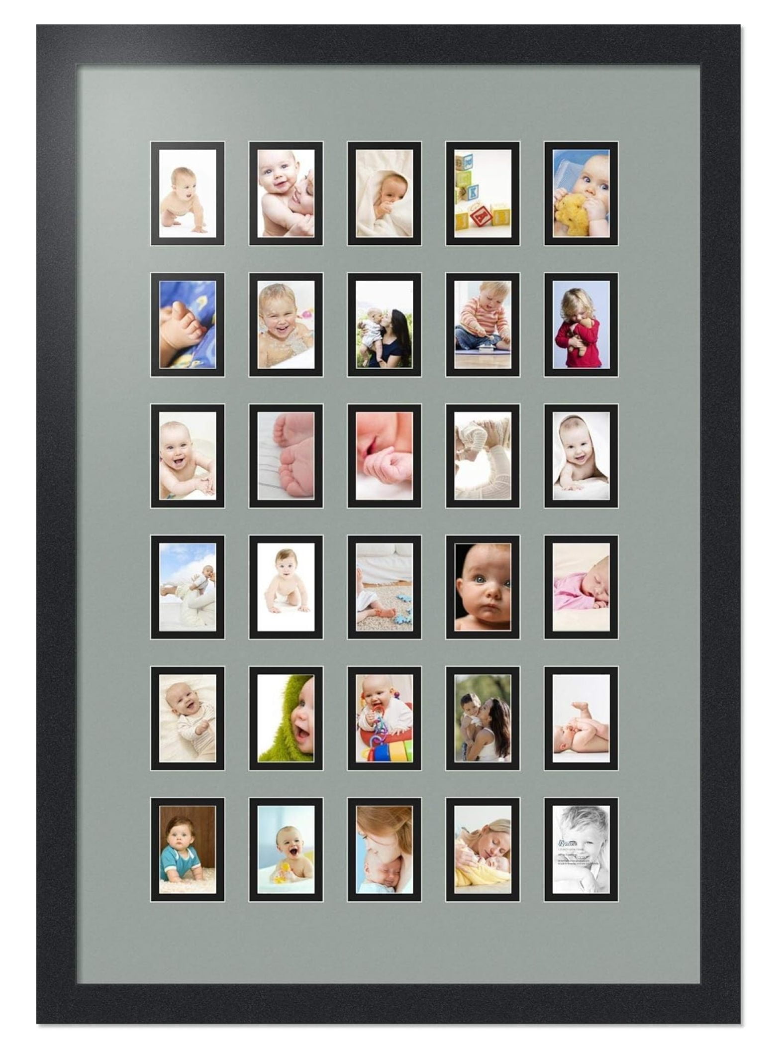 Collage Photo Frame Double Mat with 30-2x3 Openings with Black Frame ...