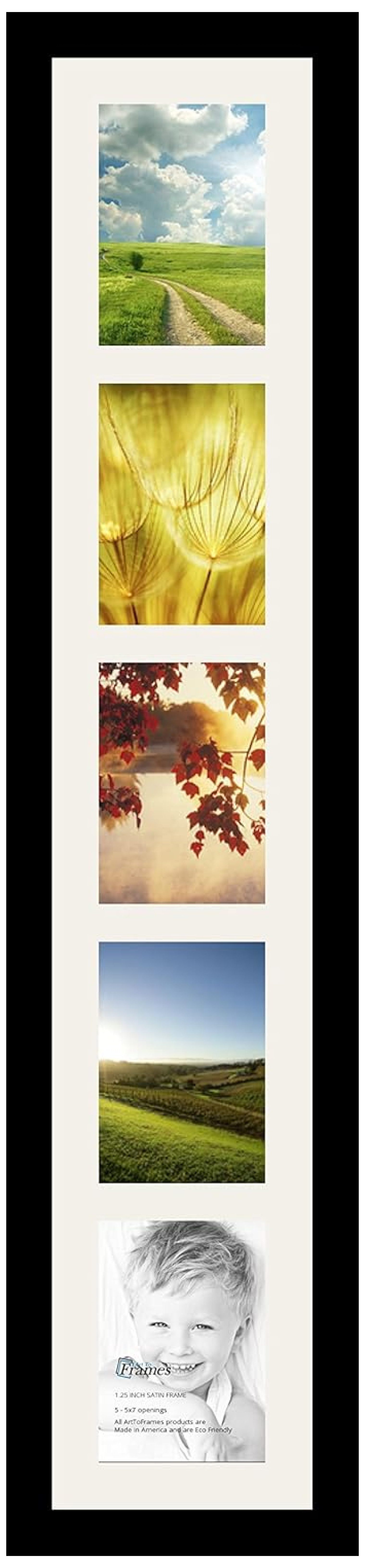 Collage Photo Frame Single Mat with 5-5x7 Openings and Black Frame ...