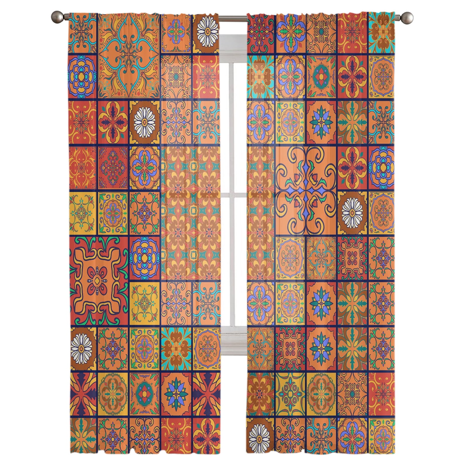 Collage Texture Sheer Curtain for Living Room Bedroom Voile Drape ...