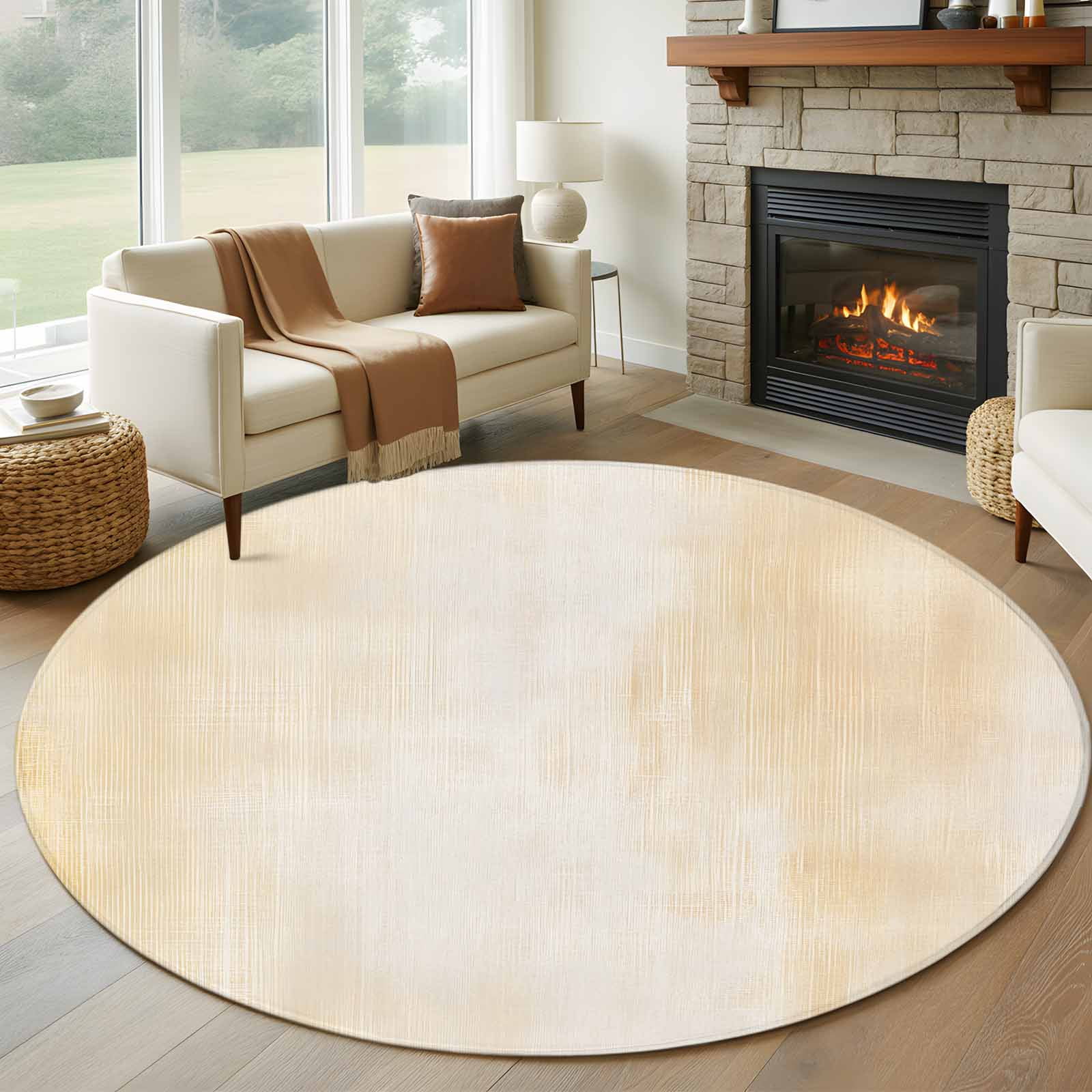 Collage Theme 8FT Round Area Rugs for Living Room 111 Retro Off White ...