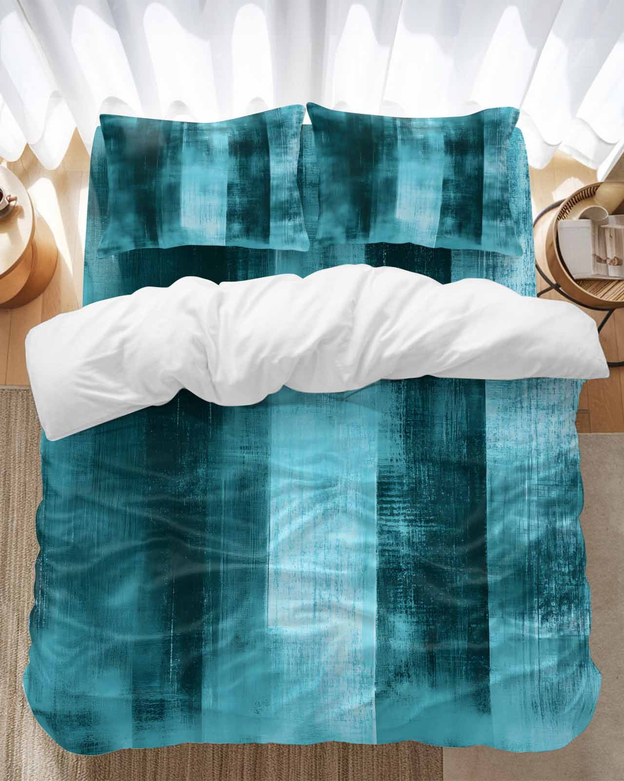 Collage Theme Bedding Duvet Cover Set Twin Size 4 Pieces Vintage Blue ...