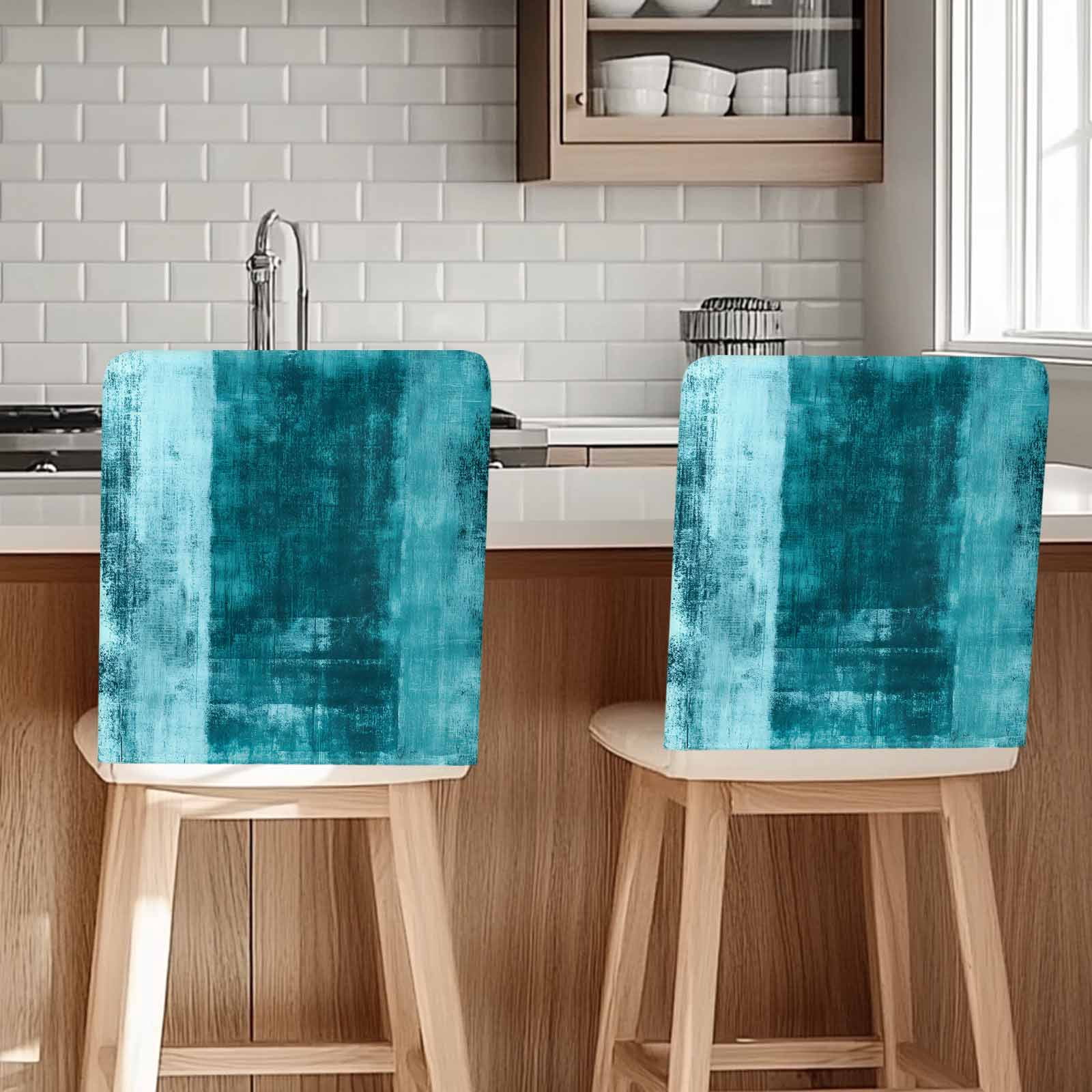 Collage Theme Chair Covers Set of 6 Retro Blue Oil Painting Texture ...