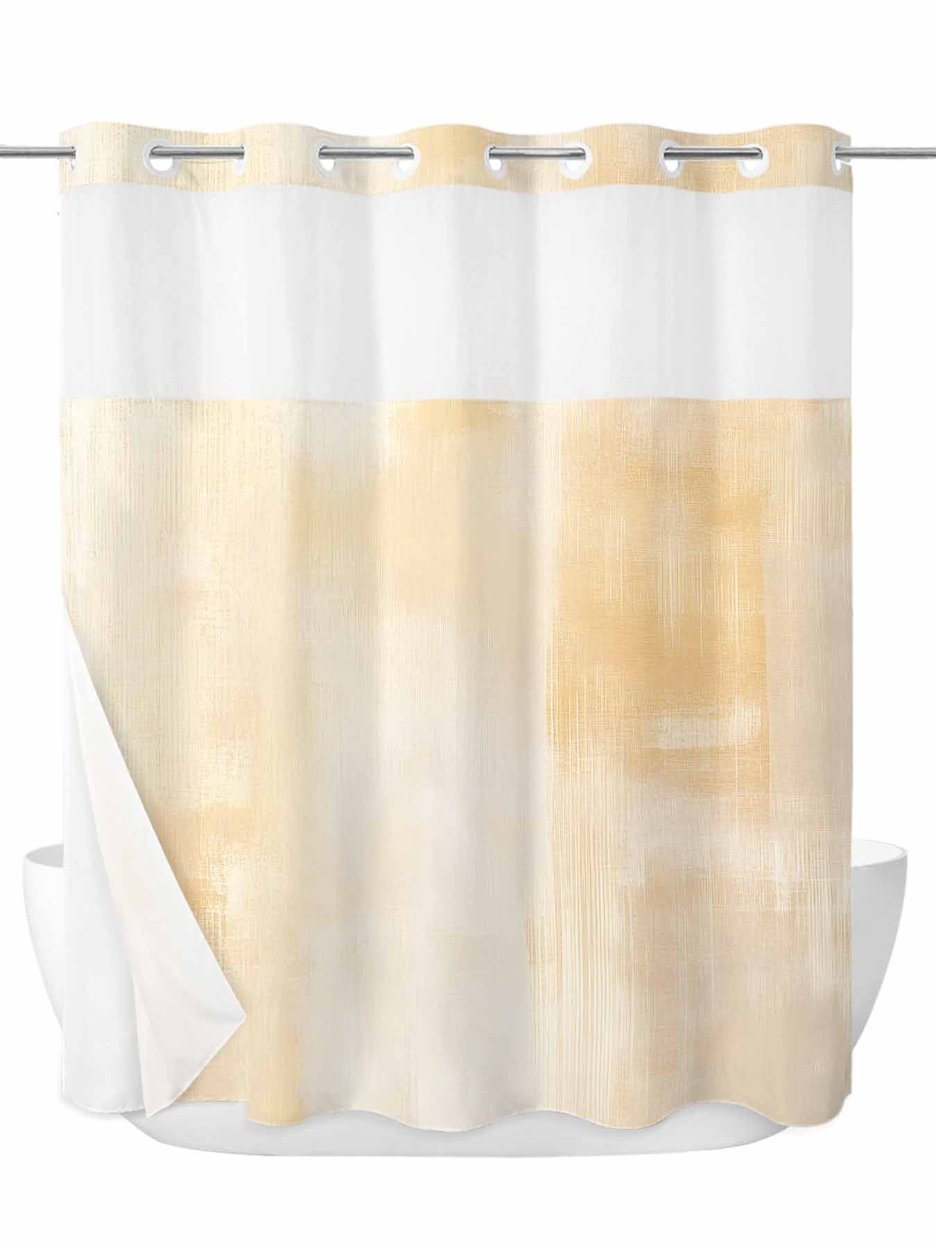 Collage Theme No Hook Shower Curtain and Liner Set Retro Beige Oil ...