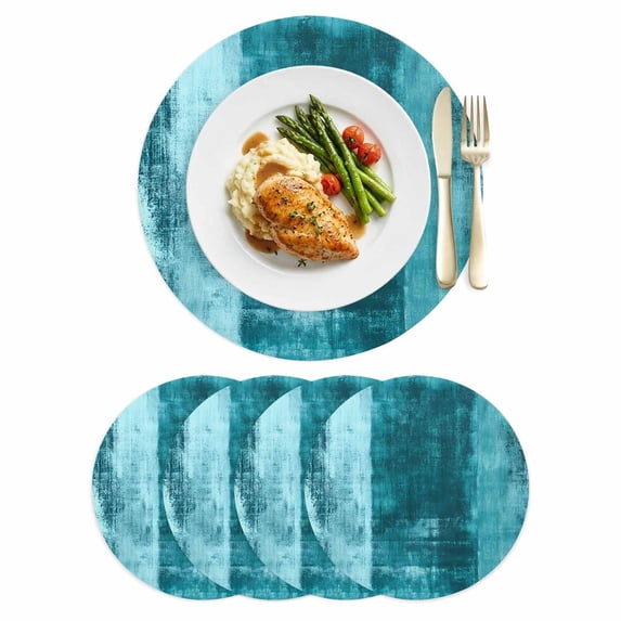 Collage Theme Leather Placemats Set of 4, 15 Inch, Retro Blue Oil ...