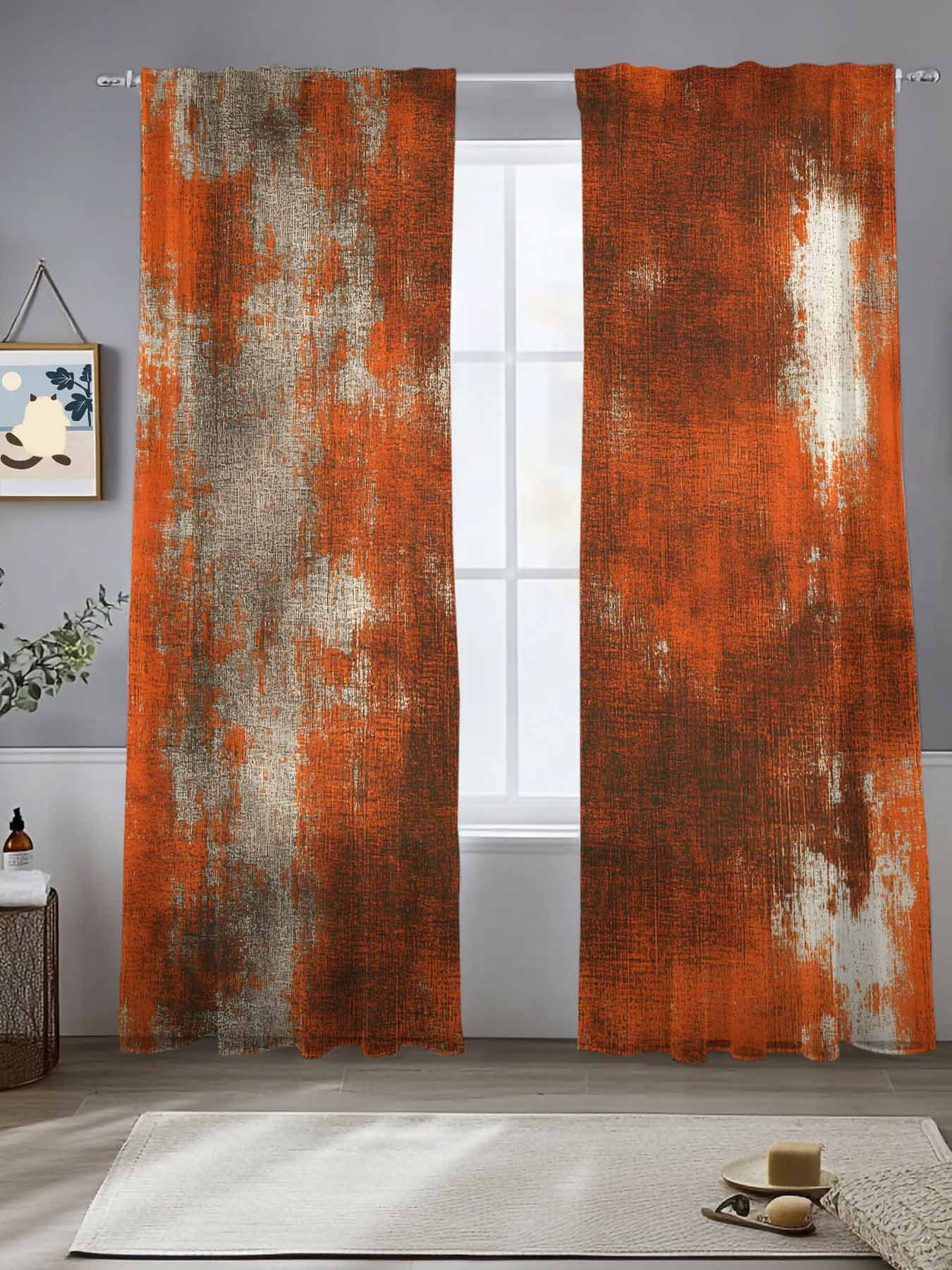 Collage Theme Sheer Curtains 108 Inches Long 2 Panels Retro Red Oil ...