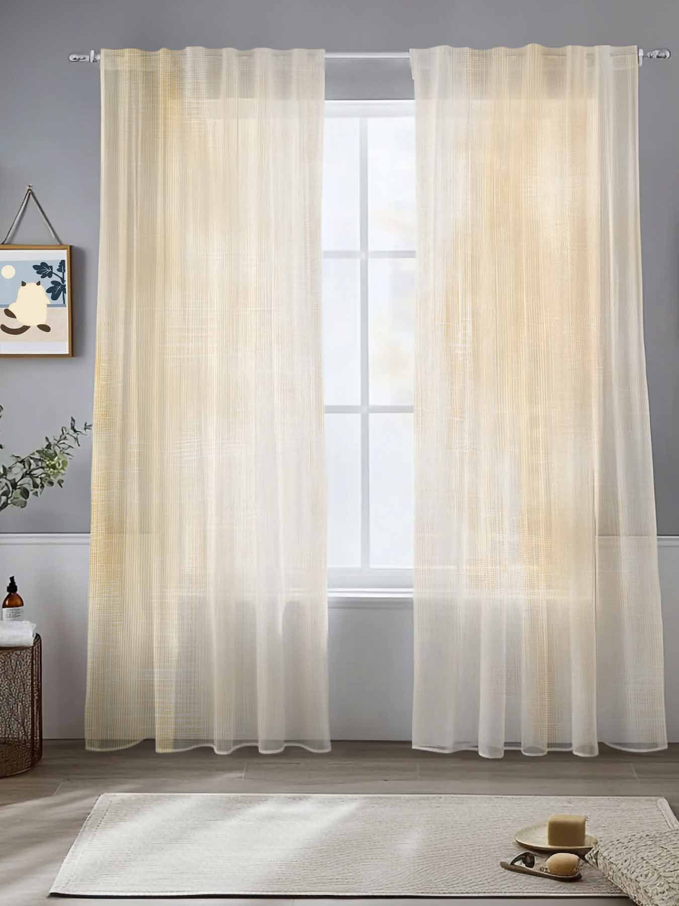 Collage Theme Sheer Curtains 108 Inches Long 2 Panels Retro Off White ...