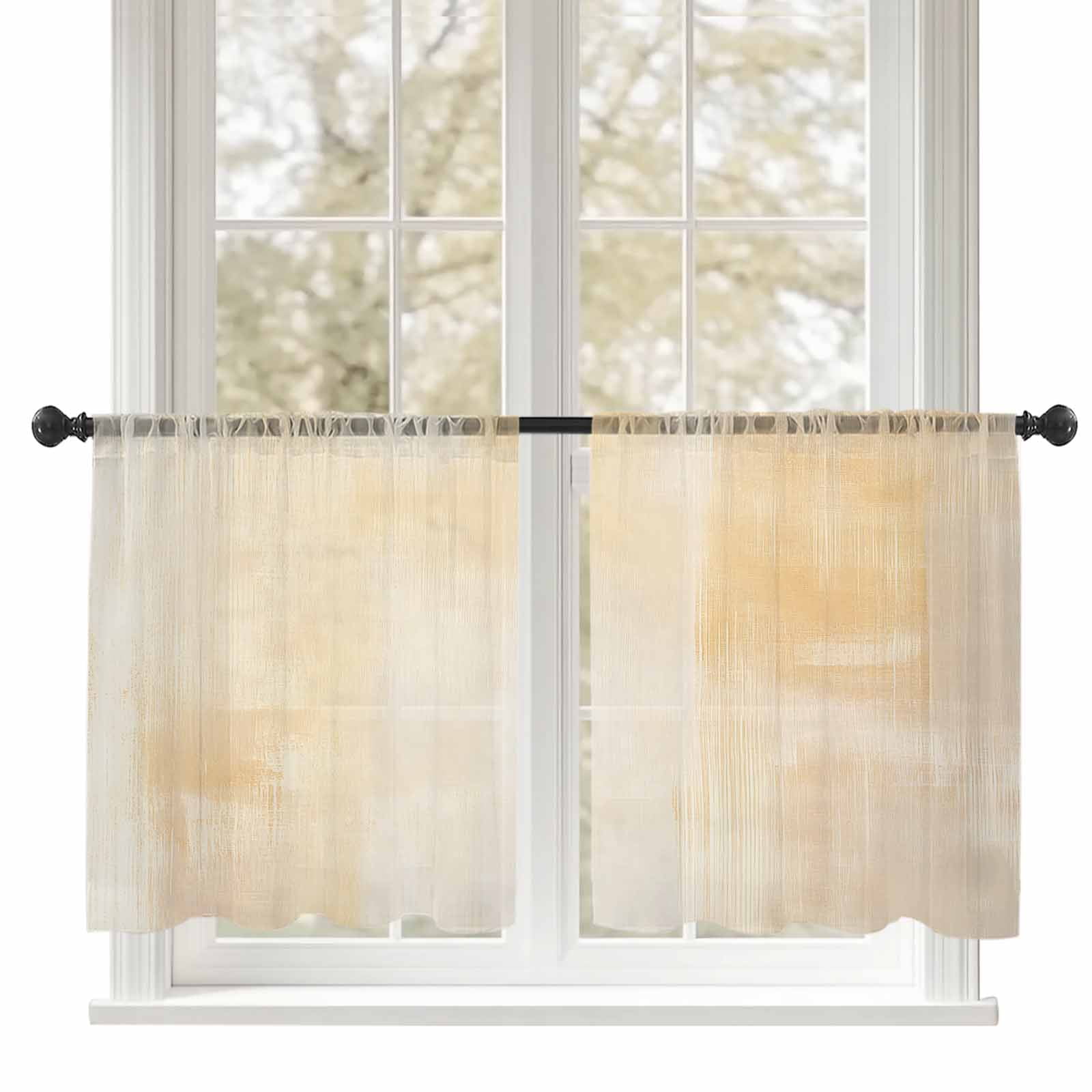 Collage Theme Sheer Curtains 45 inches Long 2 Panels Set Retro Beige ...