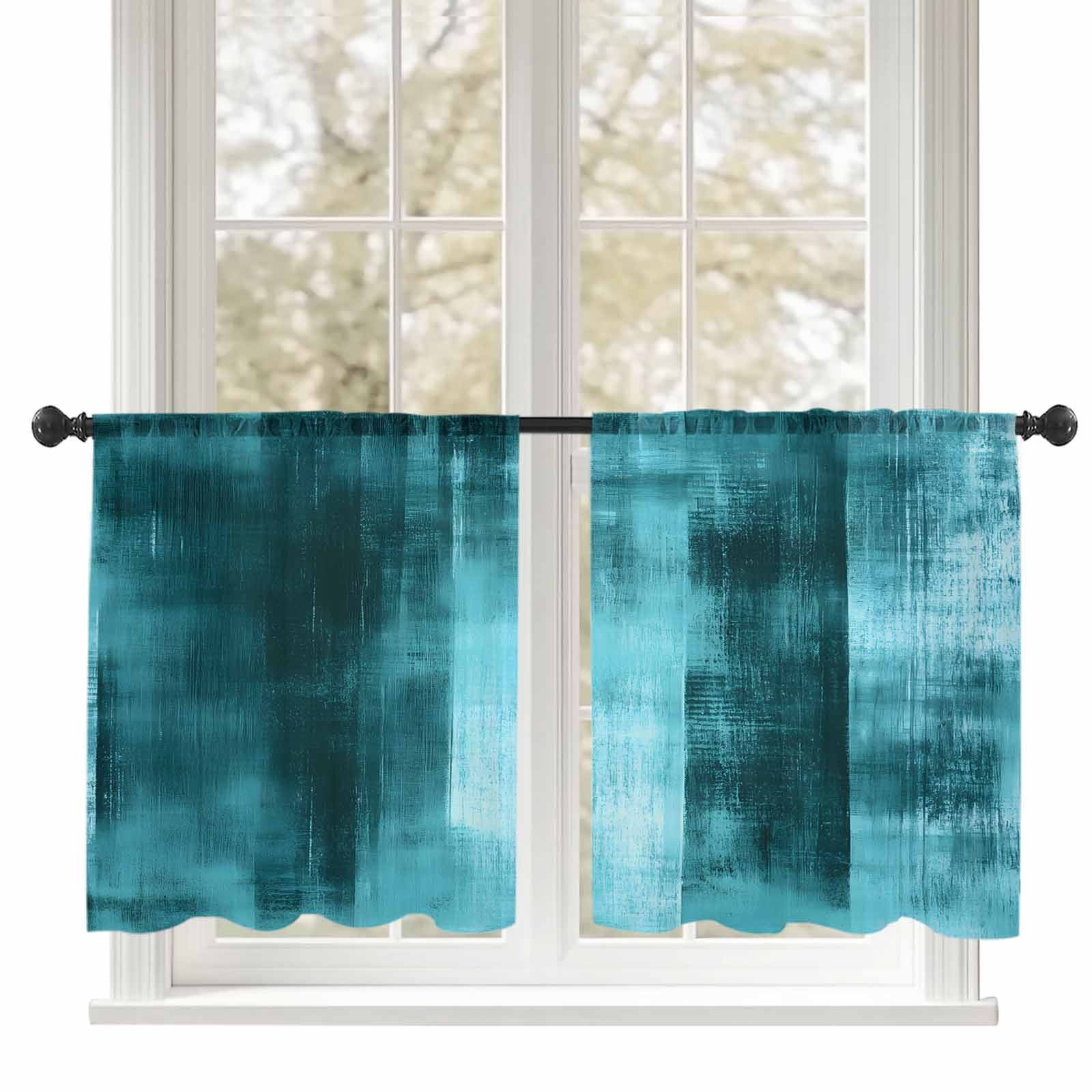 Collage Theme Sheer Curtains 45 inches Long 2 Panels Set Vintage Blue ...