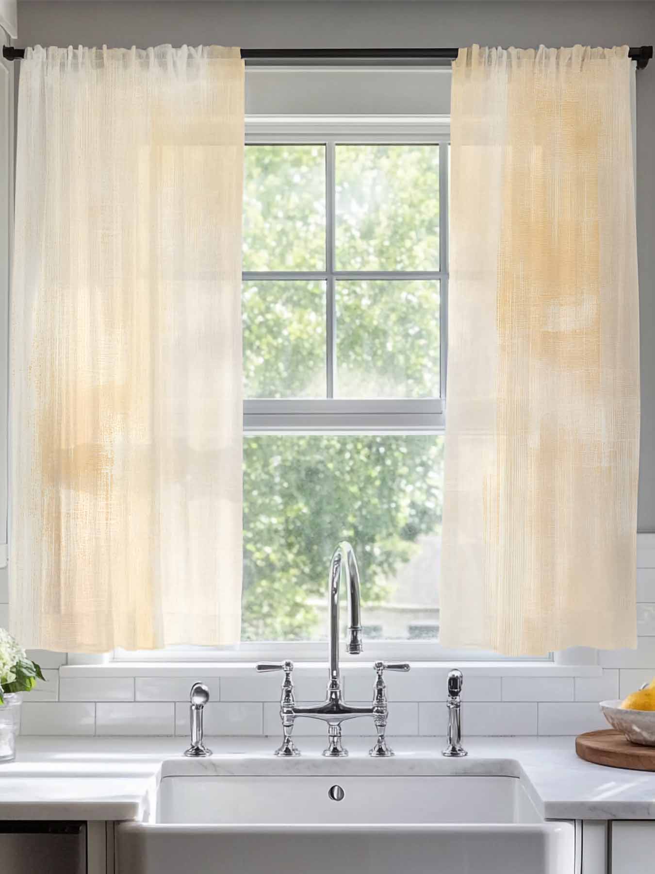 Collage Theme Sheer Curtains 72 Inches Long 2 Panels Retro Beige Oil ...