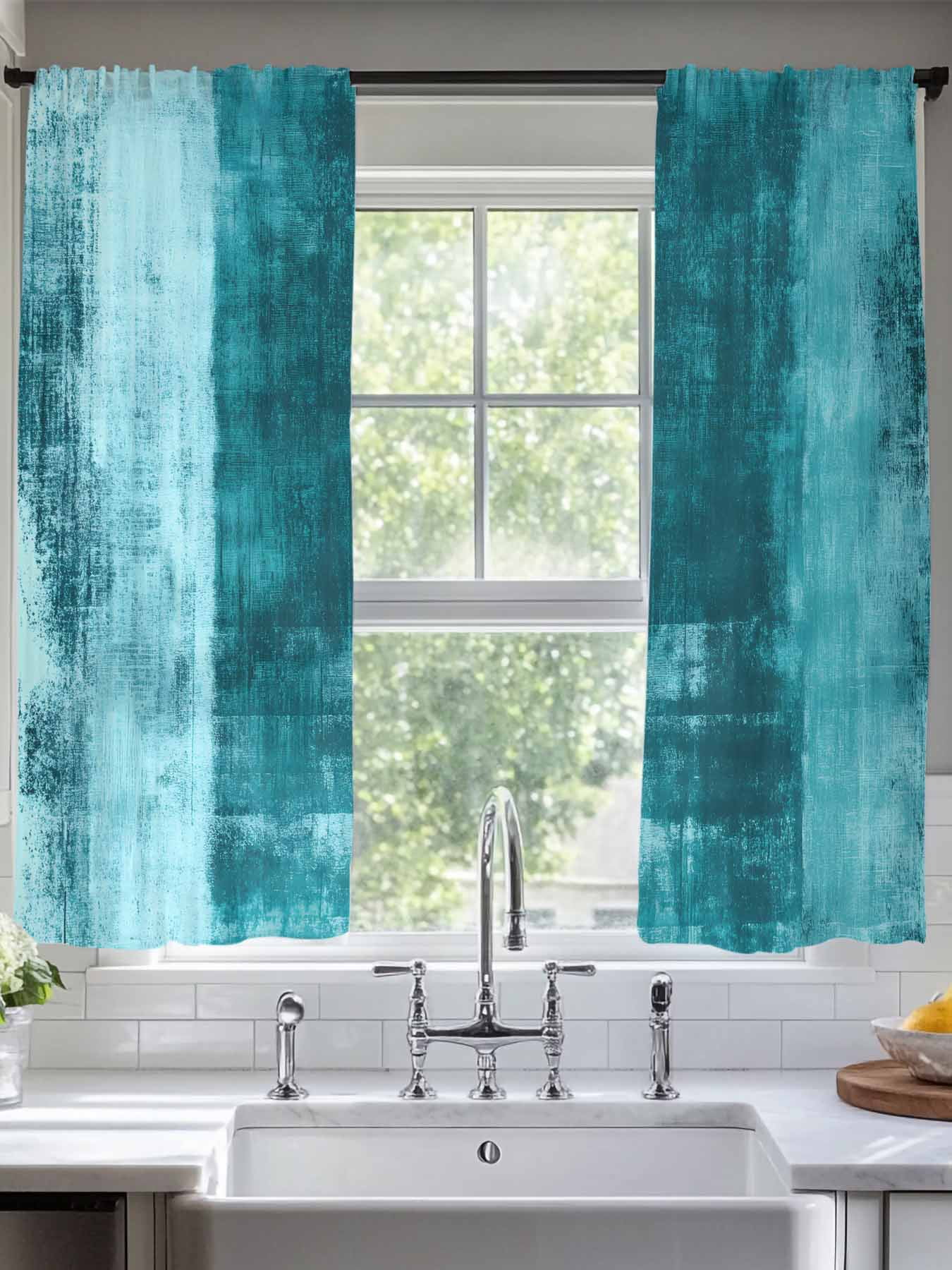 Collage Theme Sheer Curtains 72 Inches Long 2 Panels Retro Blue Oil ...