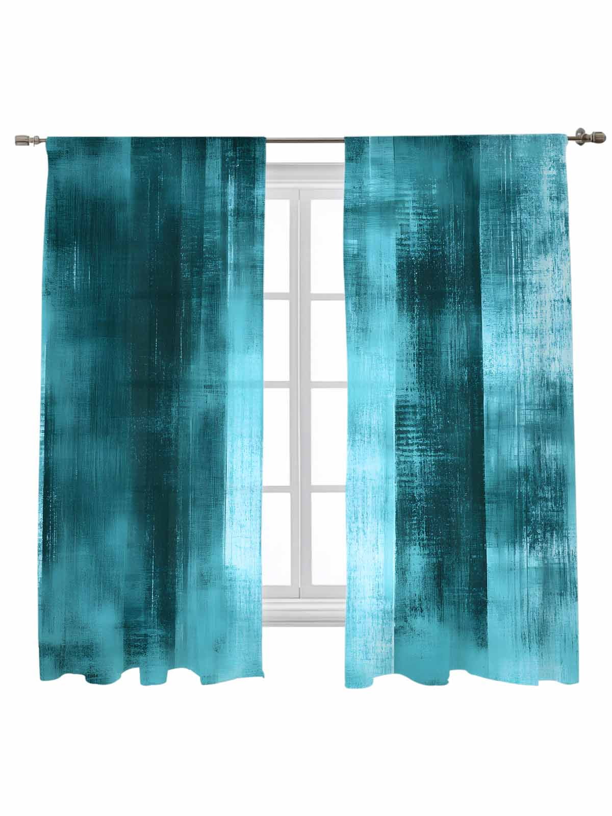 Collage Theme Sheer Curtains 72 inches Long 2 Panels Set Vintage Blue ...