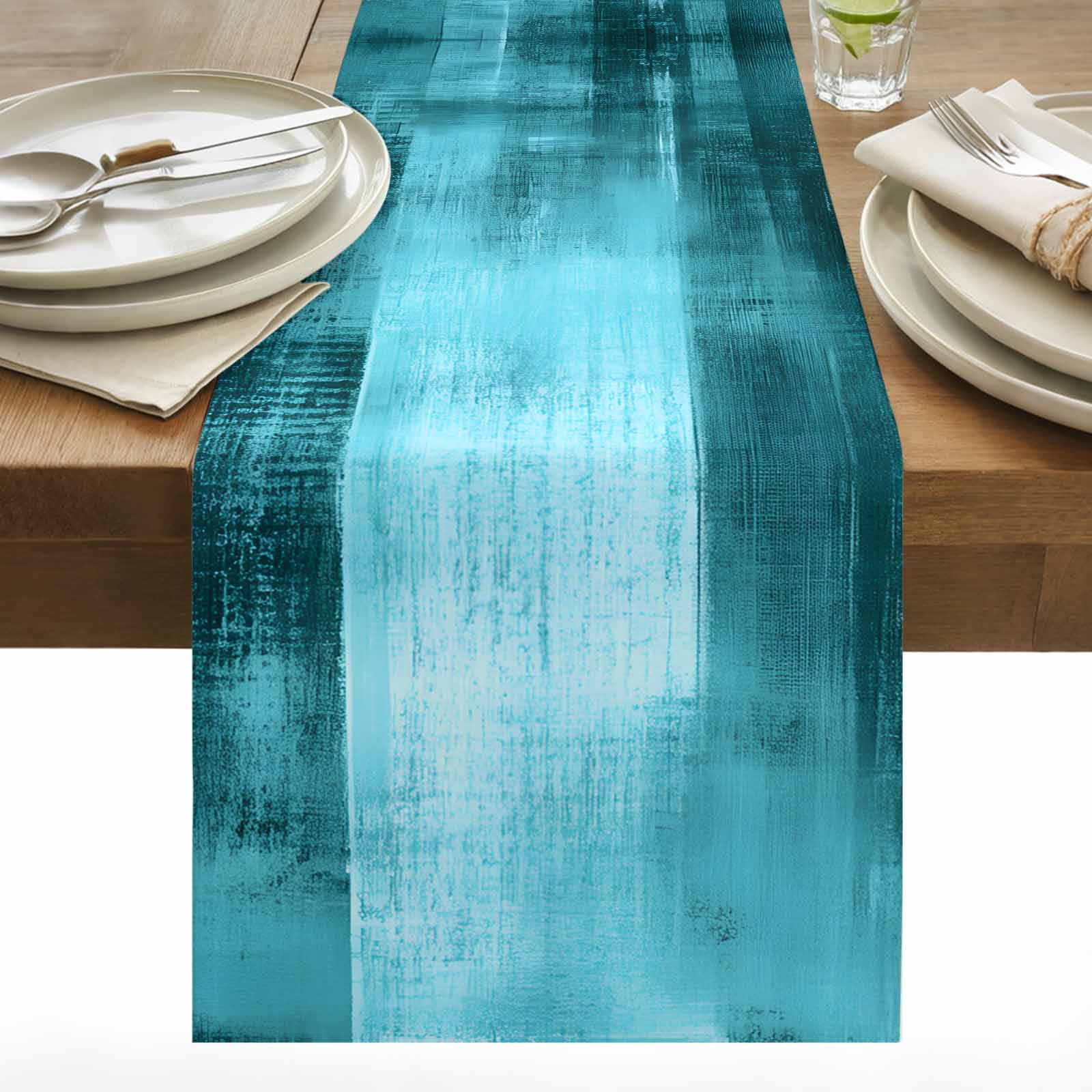 Collage Theme Table Runner 13x108 inch Vintage Blue Oil Painting ...