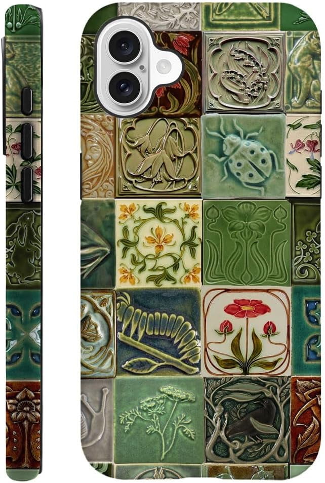 Collage Tiles Vines Snails Nature Phone Case with iPhone 11 to 16 Pro ...