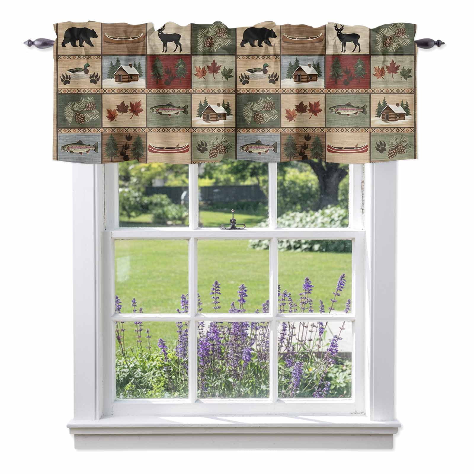Collage Valance Curtain Forest Bear Deer Silhouette Rustic Cottagecore ...