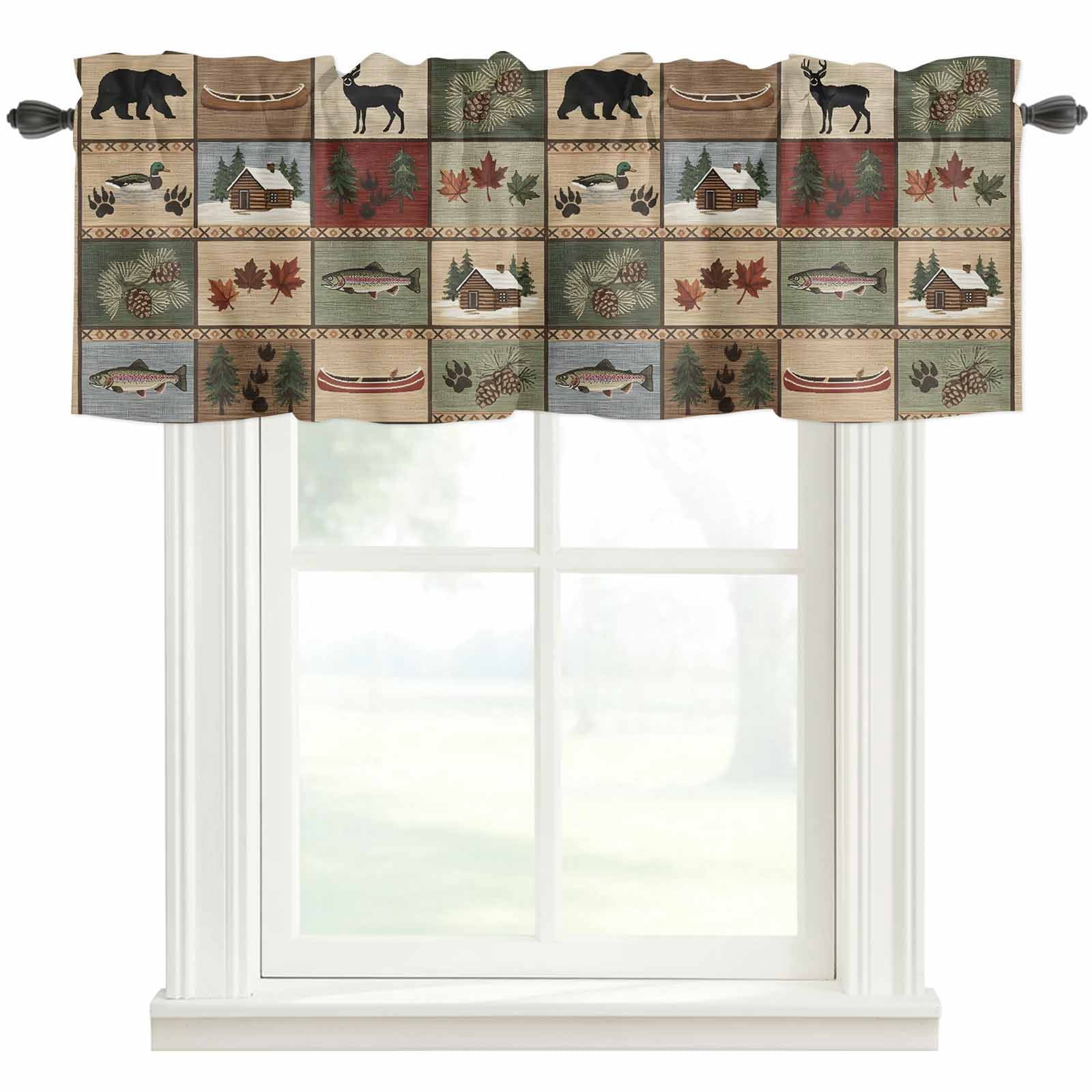 Collage Valances for Windows Forest Bear Deer Silhouette Rustic ...