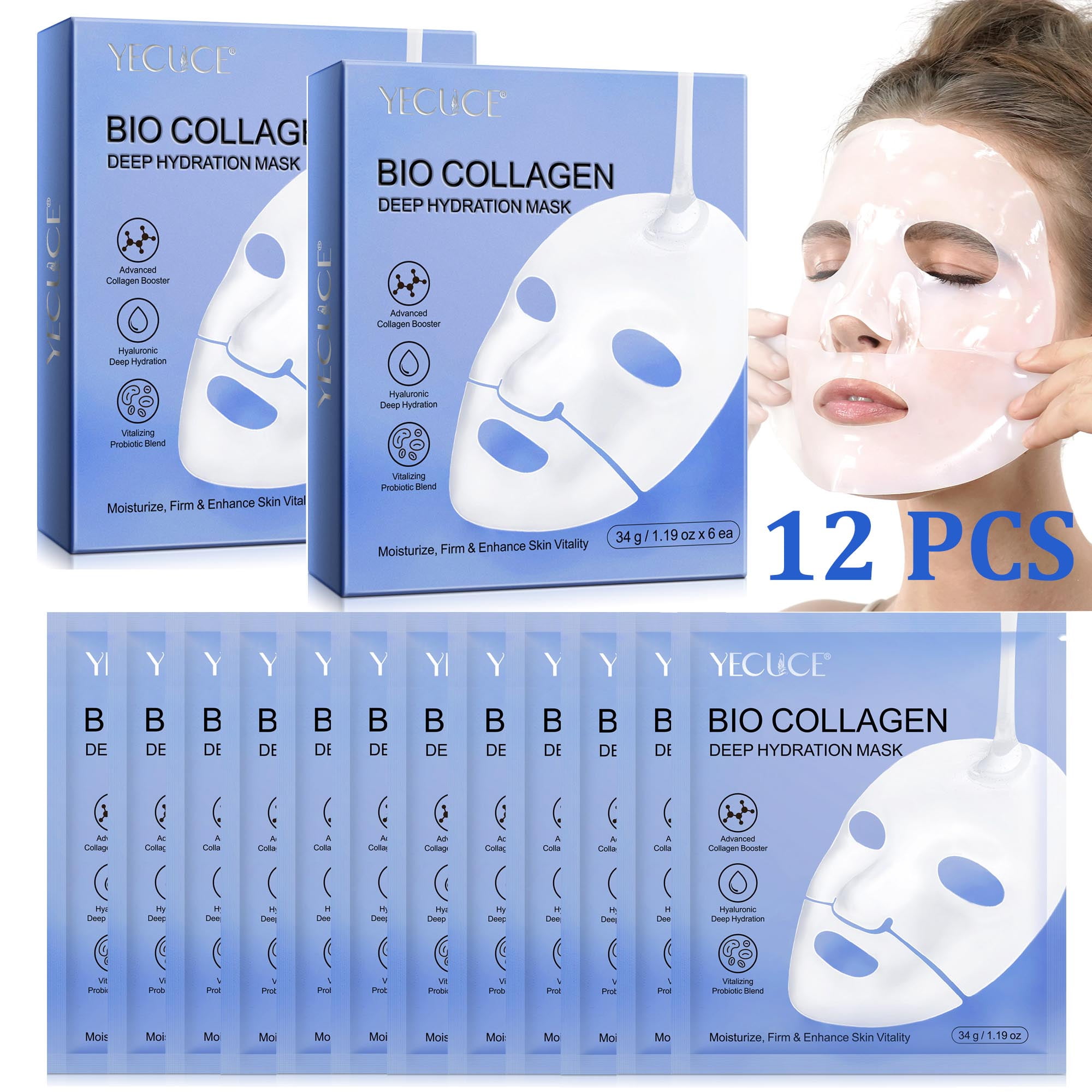 Collagen Face Mask 12P by Yecuce - Sleeping Hydrogel Mask - Super ...
