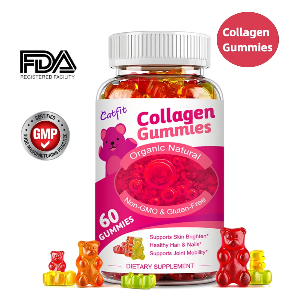 Catfit Collagen Gummies, 60 Chews, Hair Growth, Healthier Skin & Nails ...