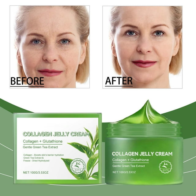 Collagen Jelly Cream - Face Cream with Green Tea Extract, Freeze-Dried ...