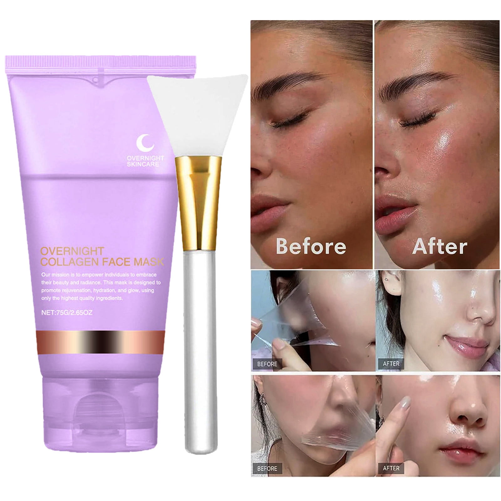 Collagen Night Wrapping Mask with Brush - Hydrolyzed Collagen Overnight ...