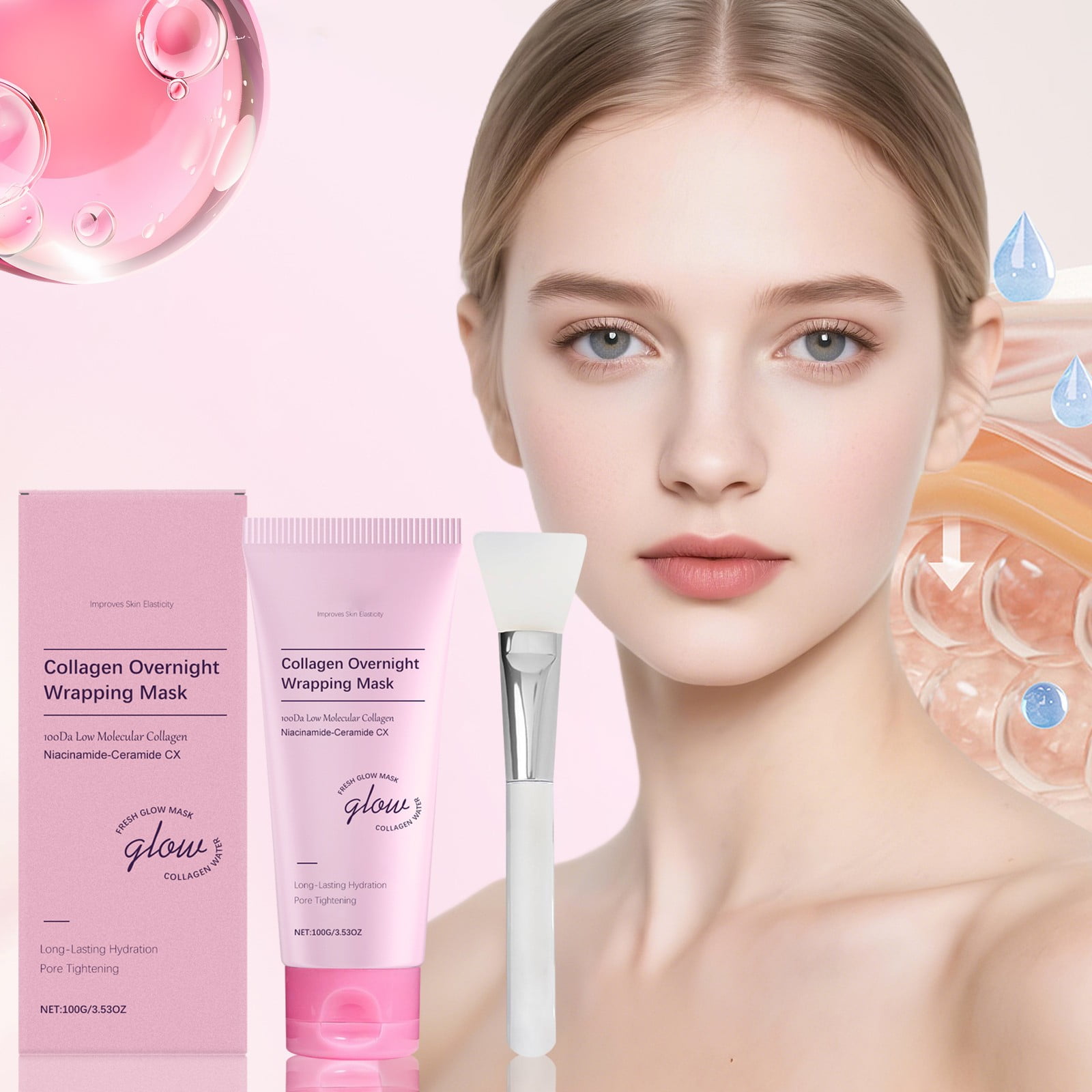 Collagen Overnight Wrapping Mask with Jelly Brush, Peel off Face Mask ...