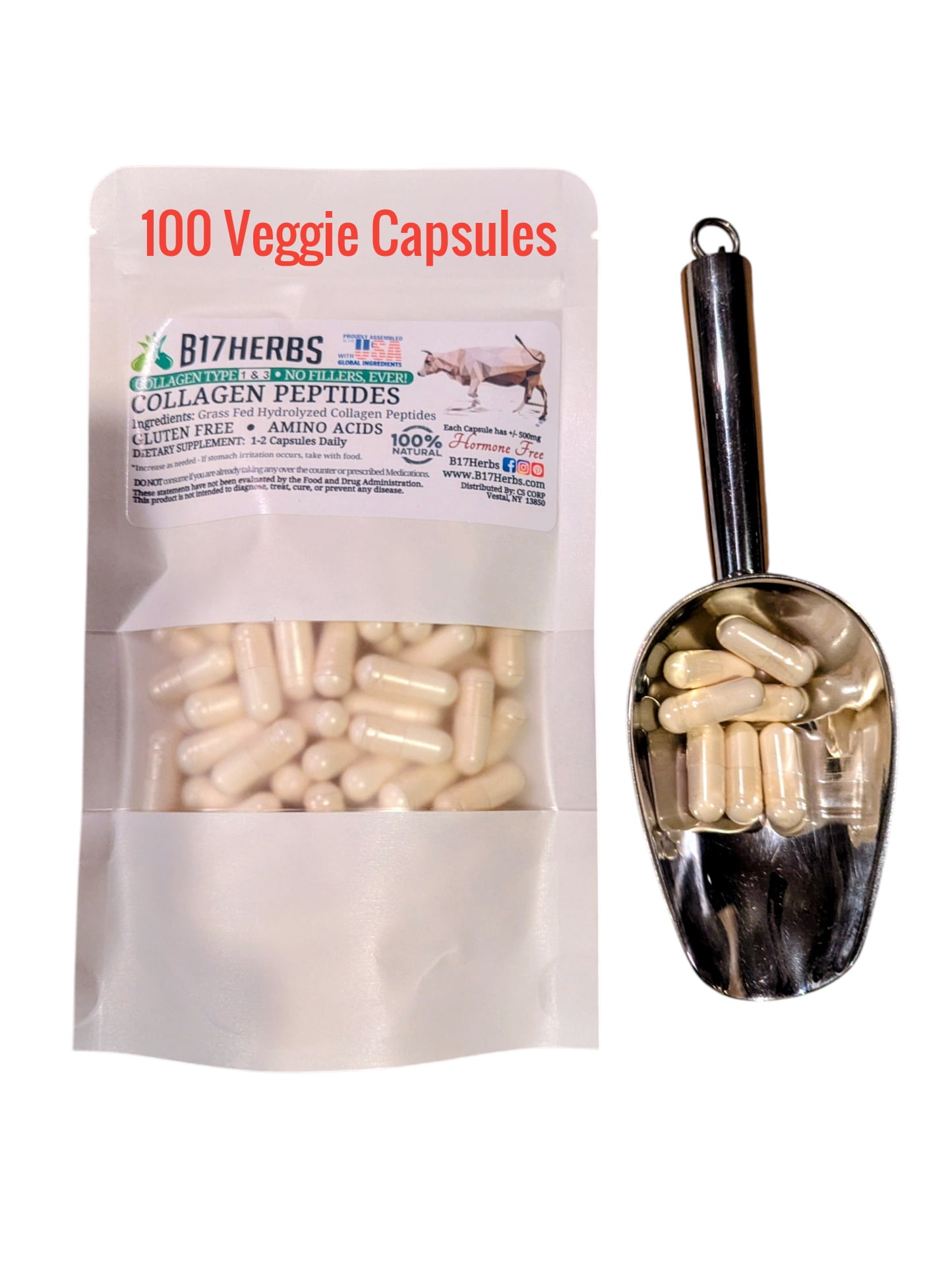 Collagen Peptide Capsules - Type I & III, Grass Fed - Gluten-Free, 100 ...