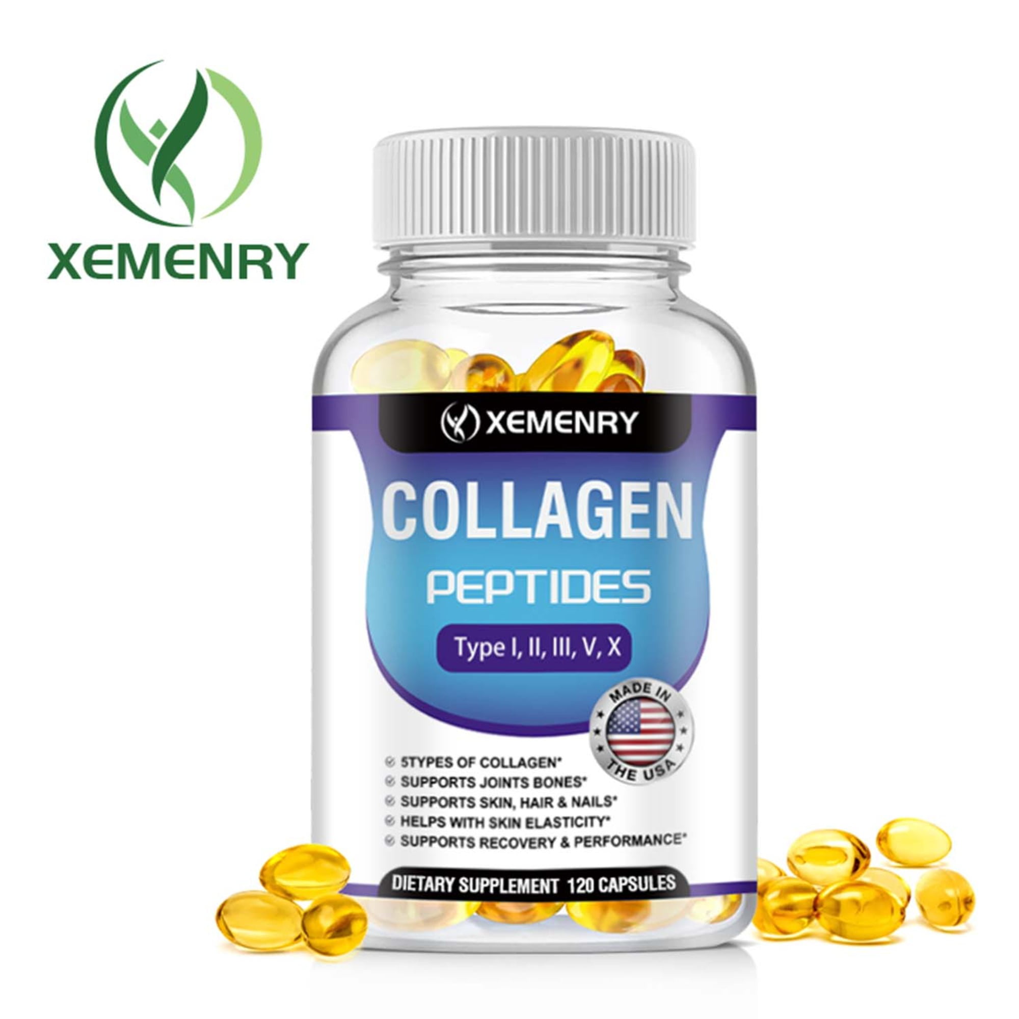 Collagen Peptides Capsules - Types I,II,III,V,X - Good for Hair, Skin ...