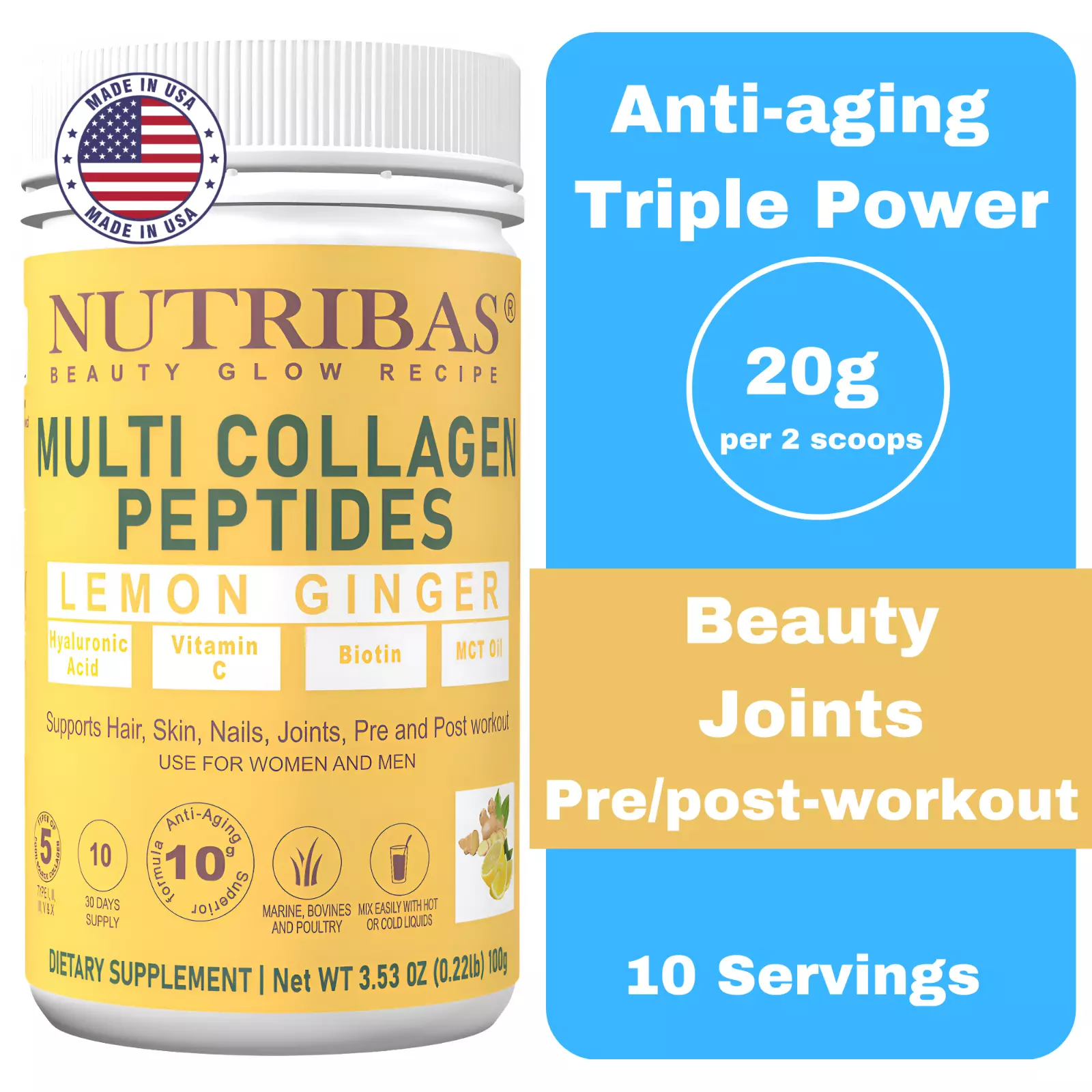 NUTRIBAS Collagen Powder & Multivitamins, 2X Biotin, Day & Night, Lemon ...